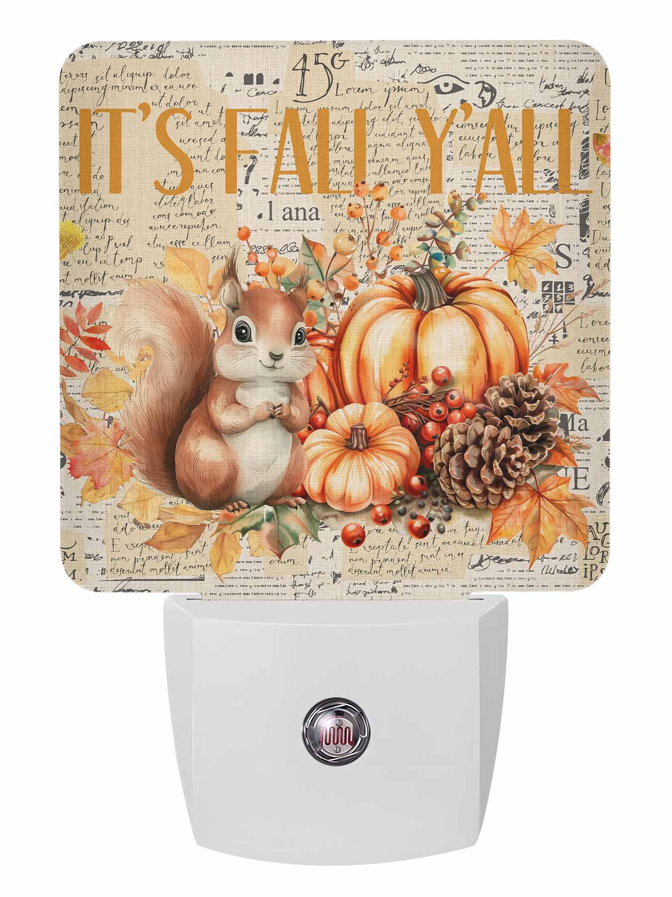 Fall Night Lights Auto Sensor Watercolor Squirrel Pine Cone Plug-in LED ...