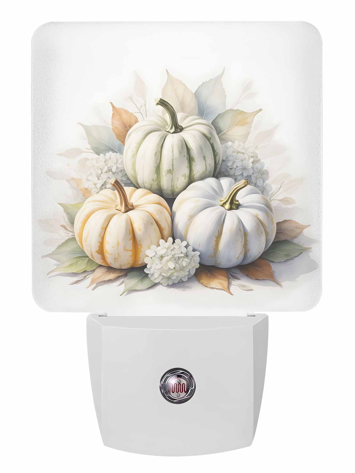 Fall Night Lights Auto Sensor White Pumpkin Plug-in LED Nightlights ...
