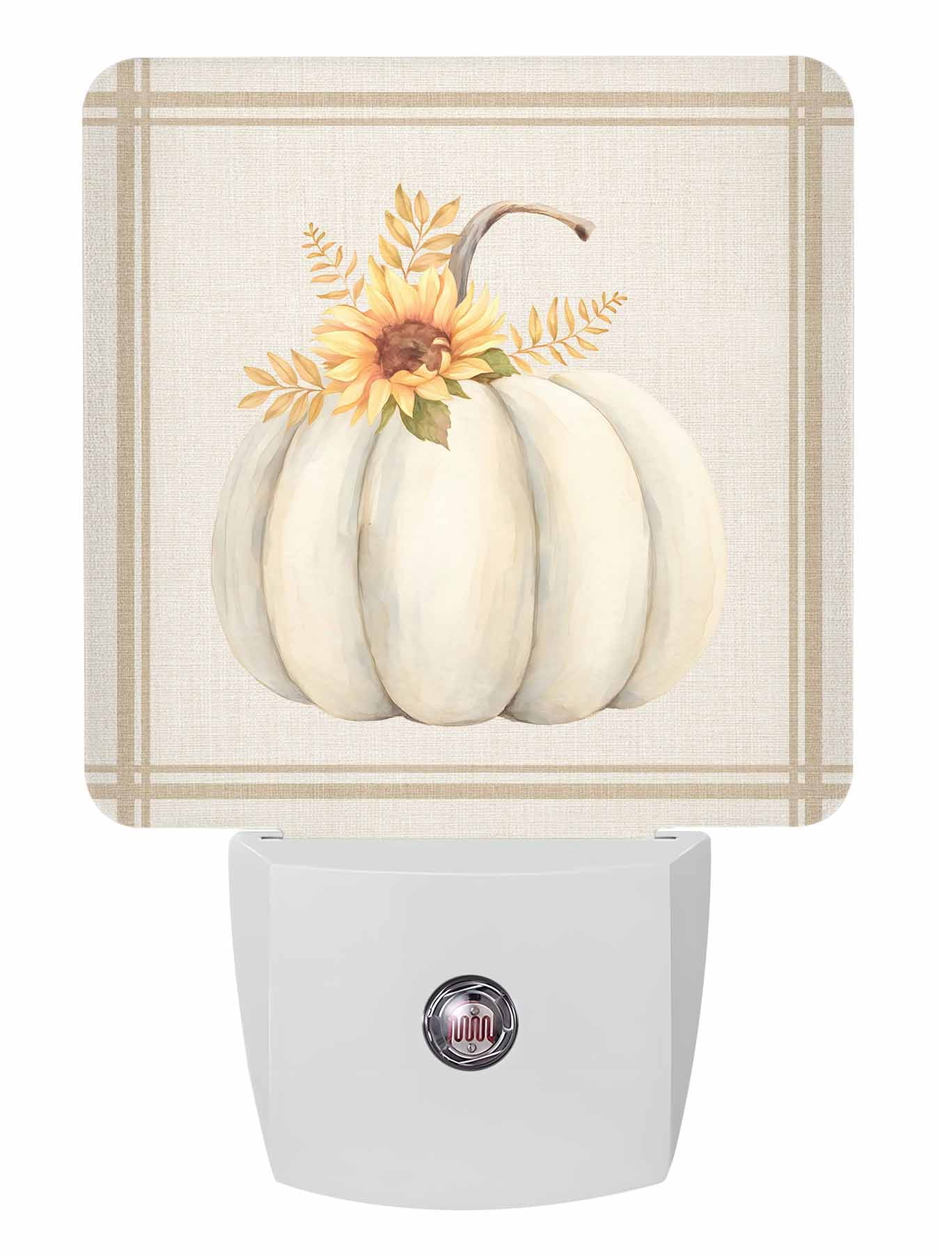 Fall Night Lights Auto Sensor White Pumpkin Plug-in LED Nightlights ...