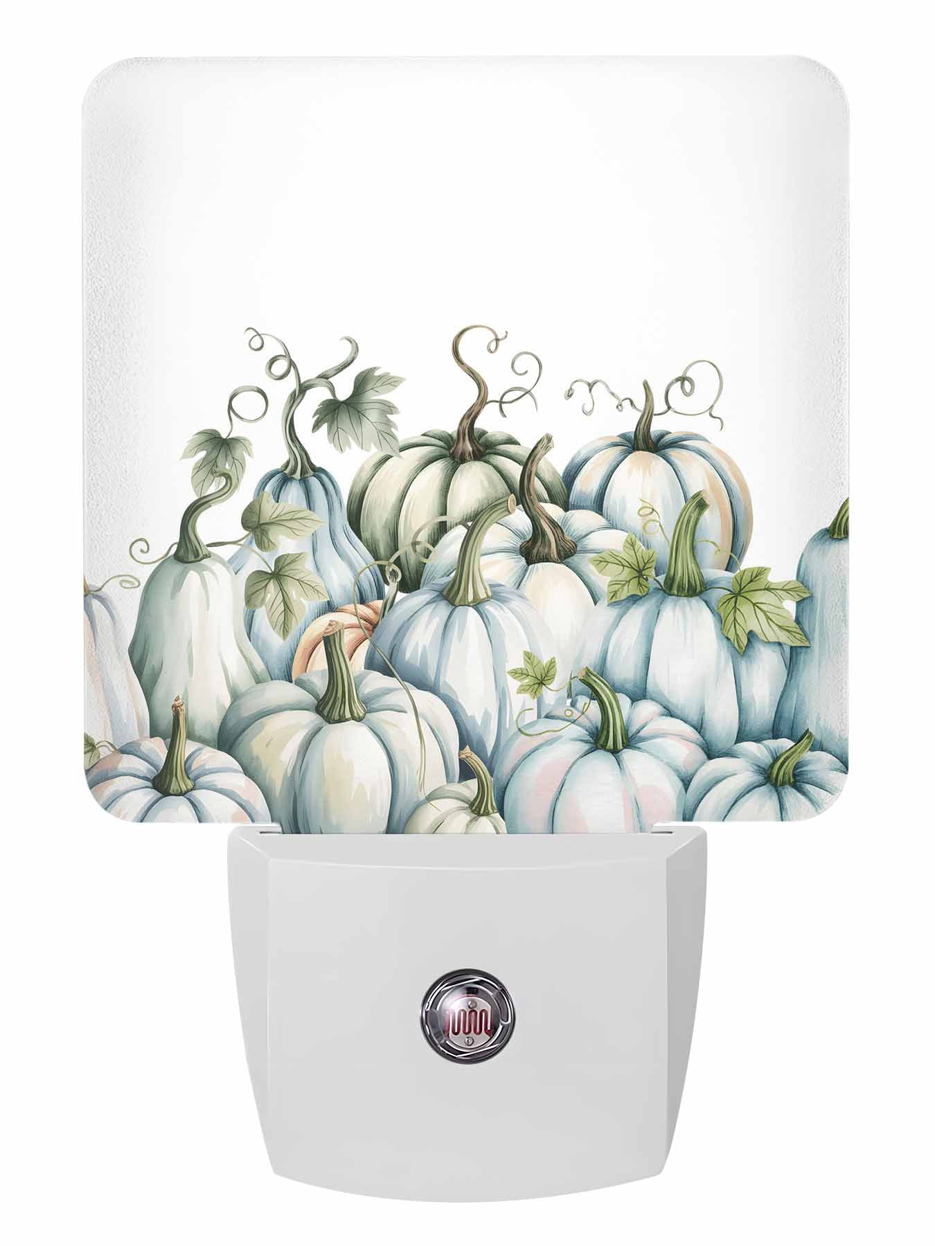 Fall Night Lights Auto Sensor White Pumpkin Plug-in LED Nightlights ...