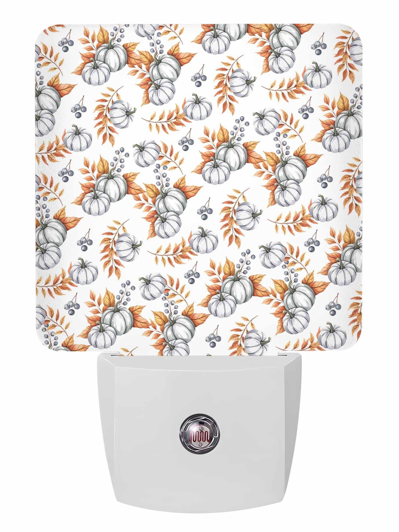 Fall Night Lights Auto Sensor White Pumpkin Plug-in LED Nightlights ...
