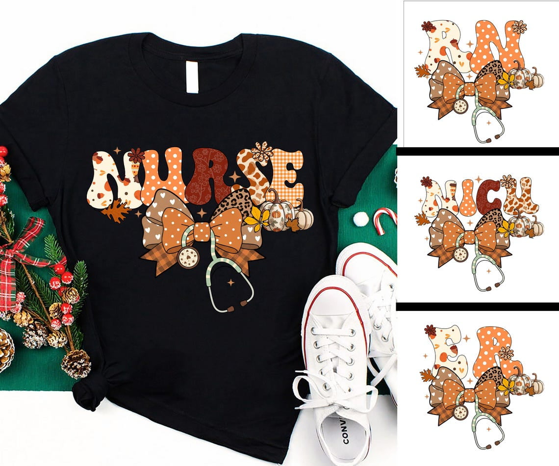 Fall Nurse Shirt Floral Autumn Pumpkin Nurse Cozy Seasonal Nurse Outfit ...