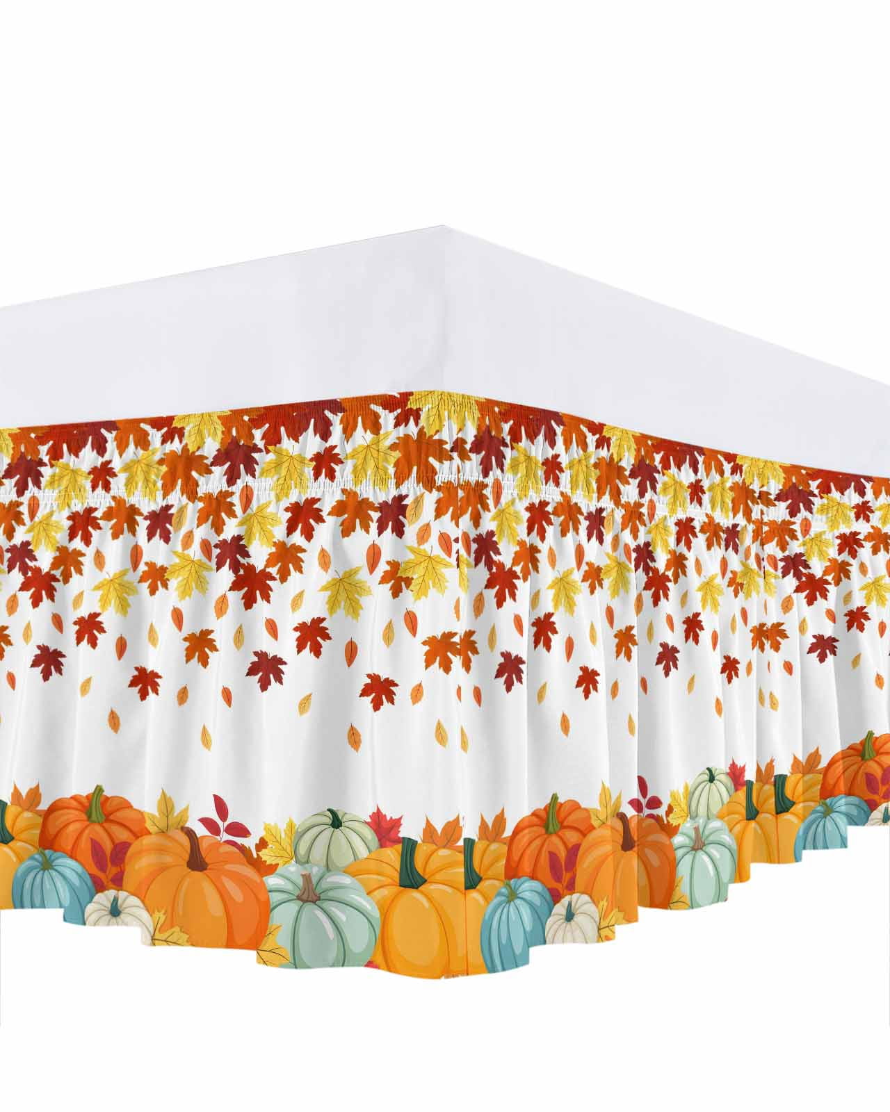 Fall Orange Bed Skirt Queen Size 18 Inch Drop, Pumpkins Maple Leaves ...