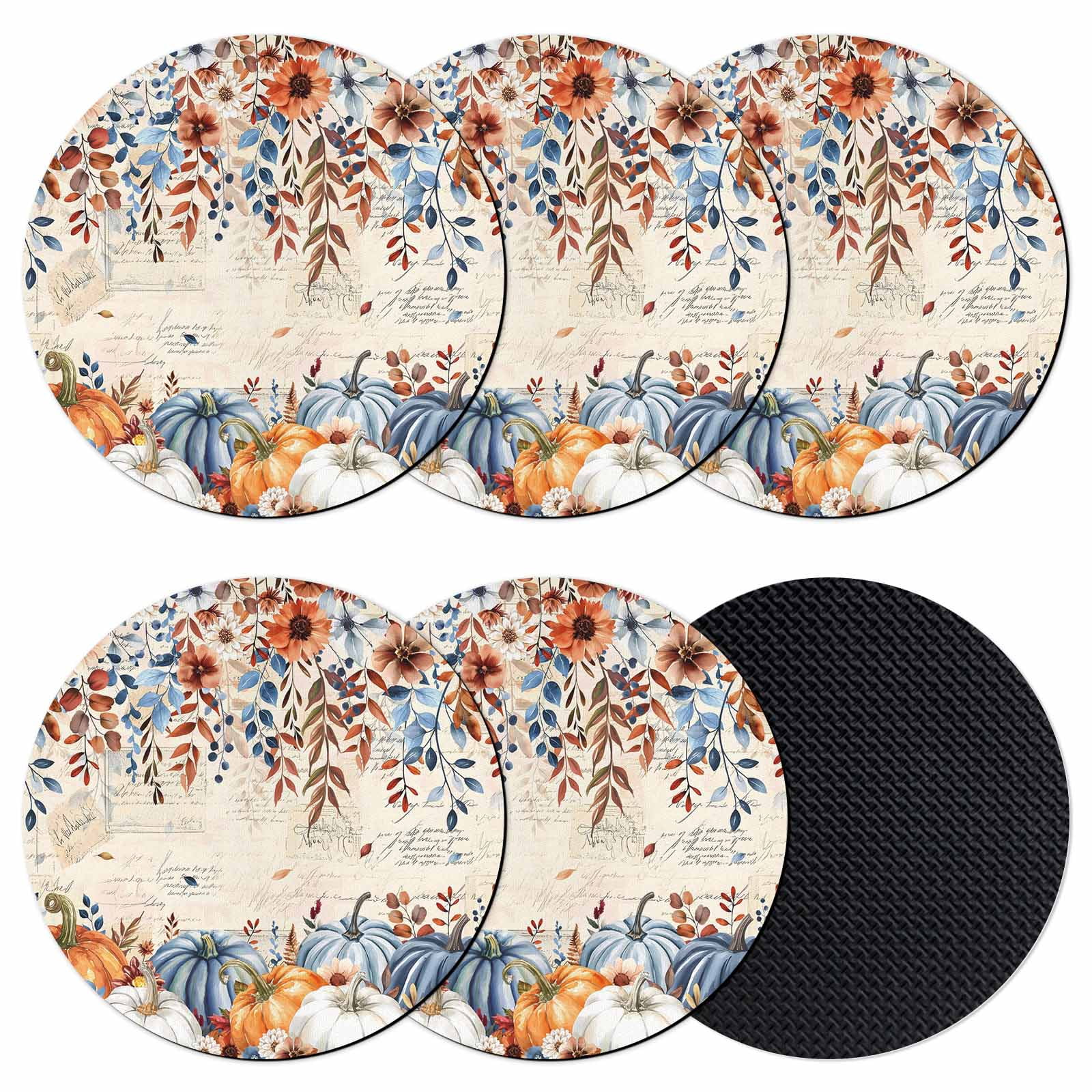 Fall Orange Blue Coasters Set of 6, Absorbent Coasters for Drinks ...