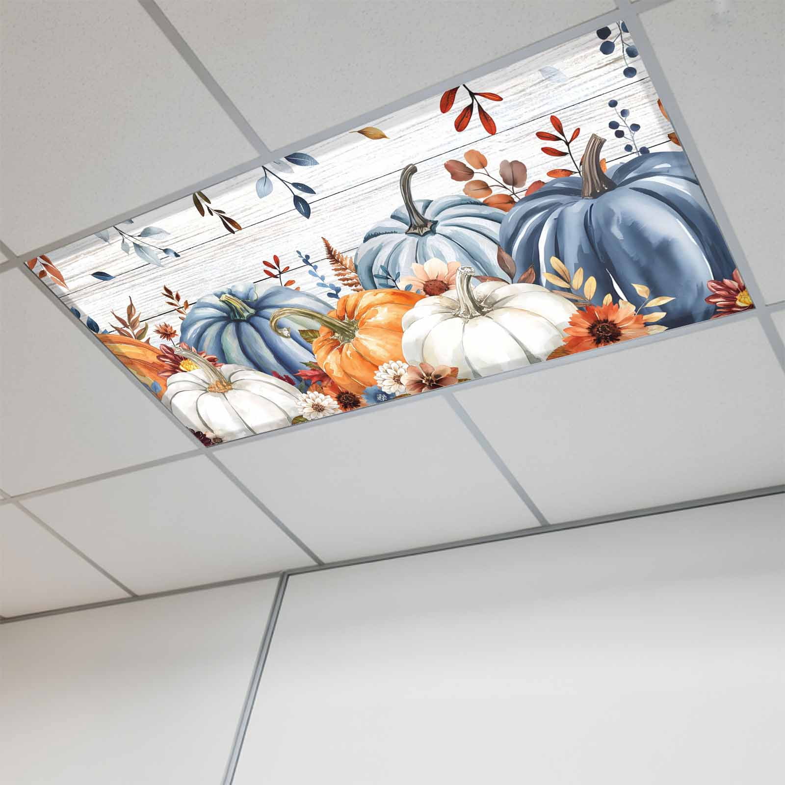 Fall Orange Blue Fluorescent Light Covers, Thanksgiving Floral ...