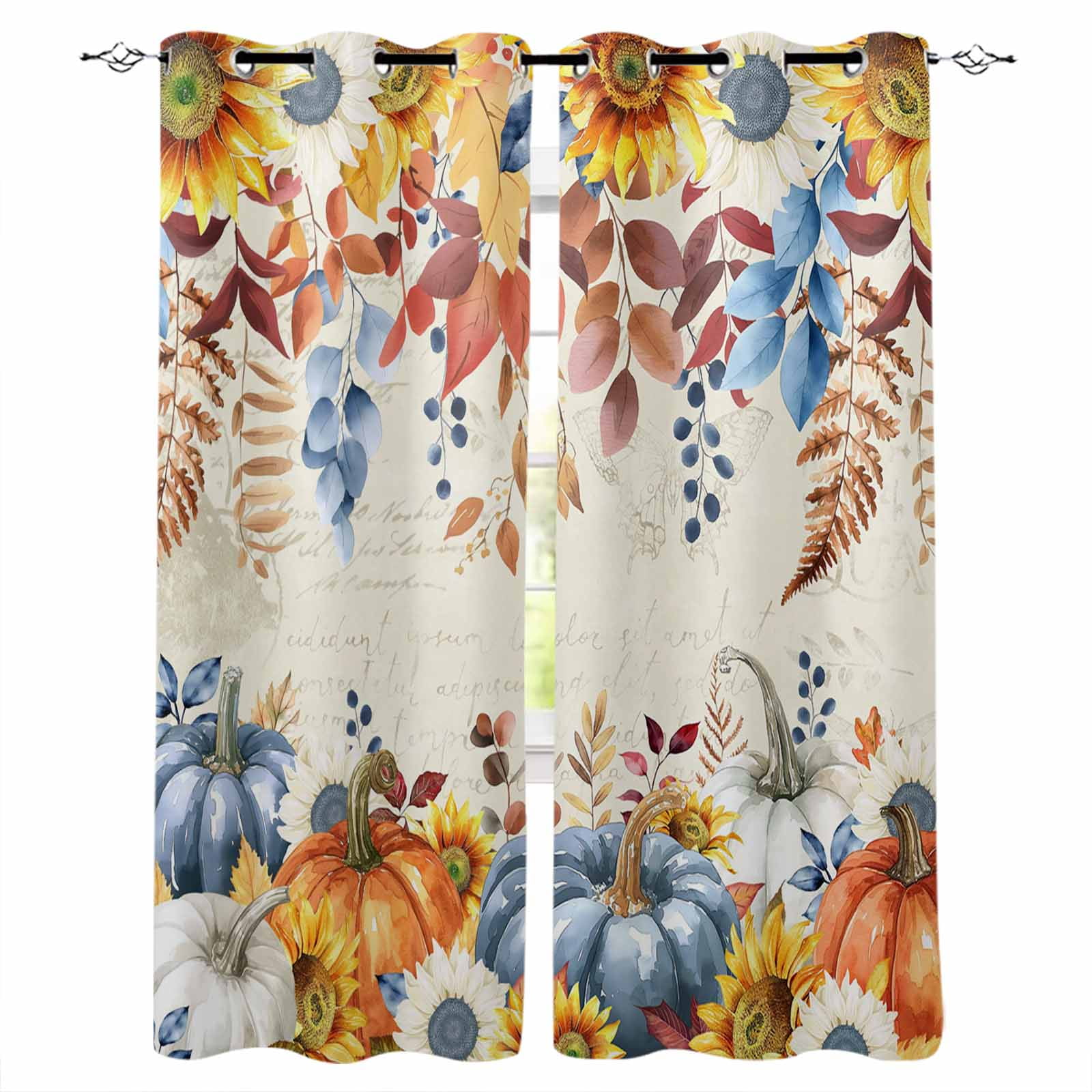 Fall Orange Blue Pumpkin Blackout Curtains 39 Inches Long, Thanksgiving ...