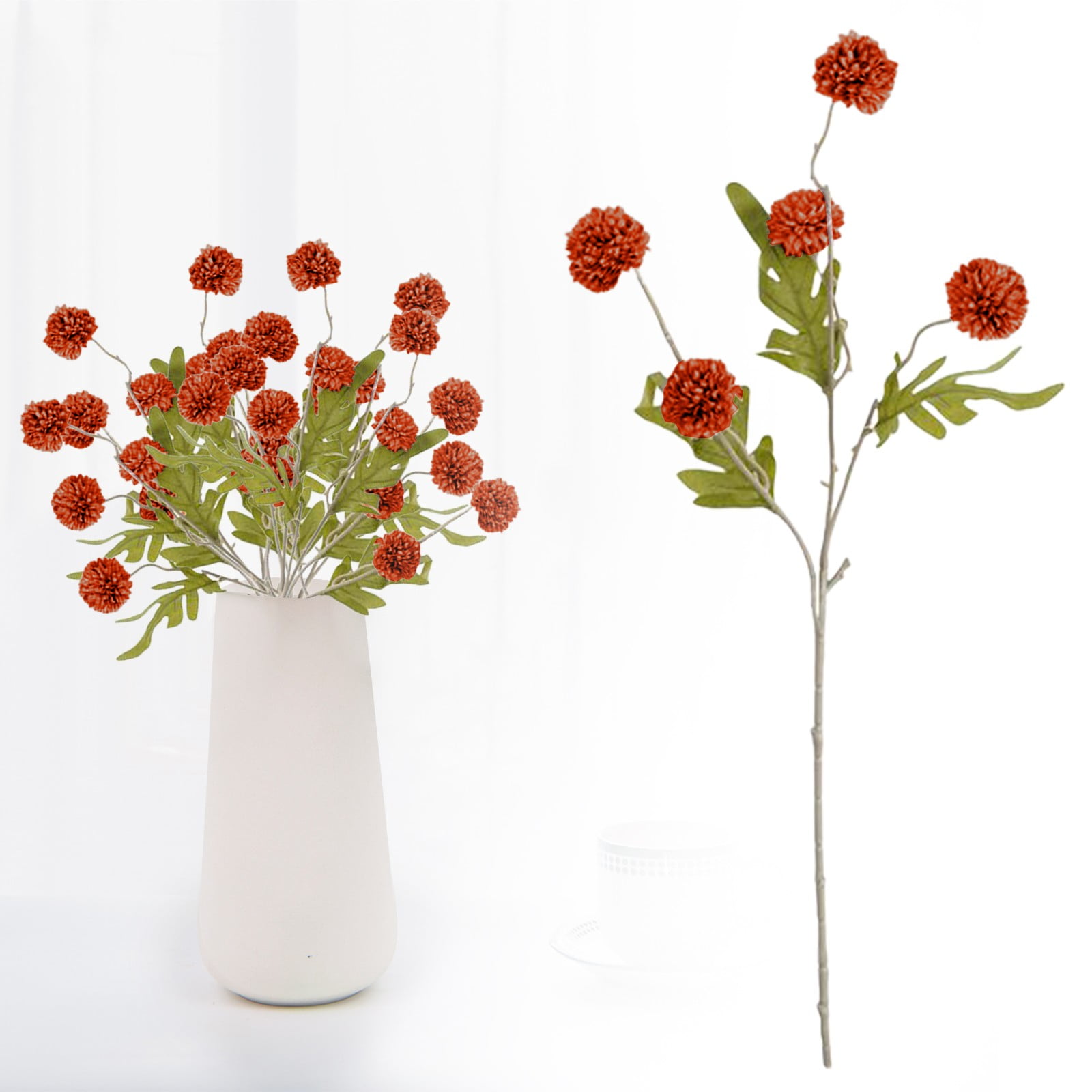 Fall Orange Faux Flowers, Artificial Mum Stems Autumn Orange Ping Pong ...