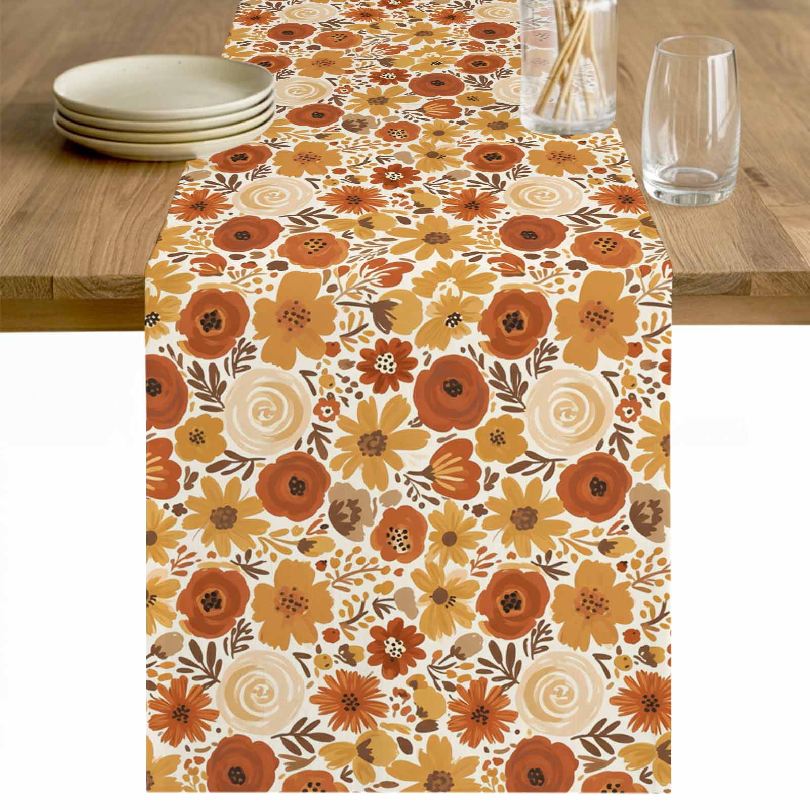 Fall Orange Flower Table Runner 48 Inches Long Farmhouse Dress Scarves ...
