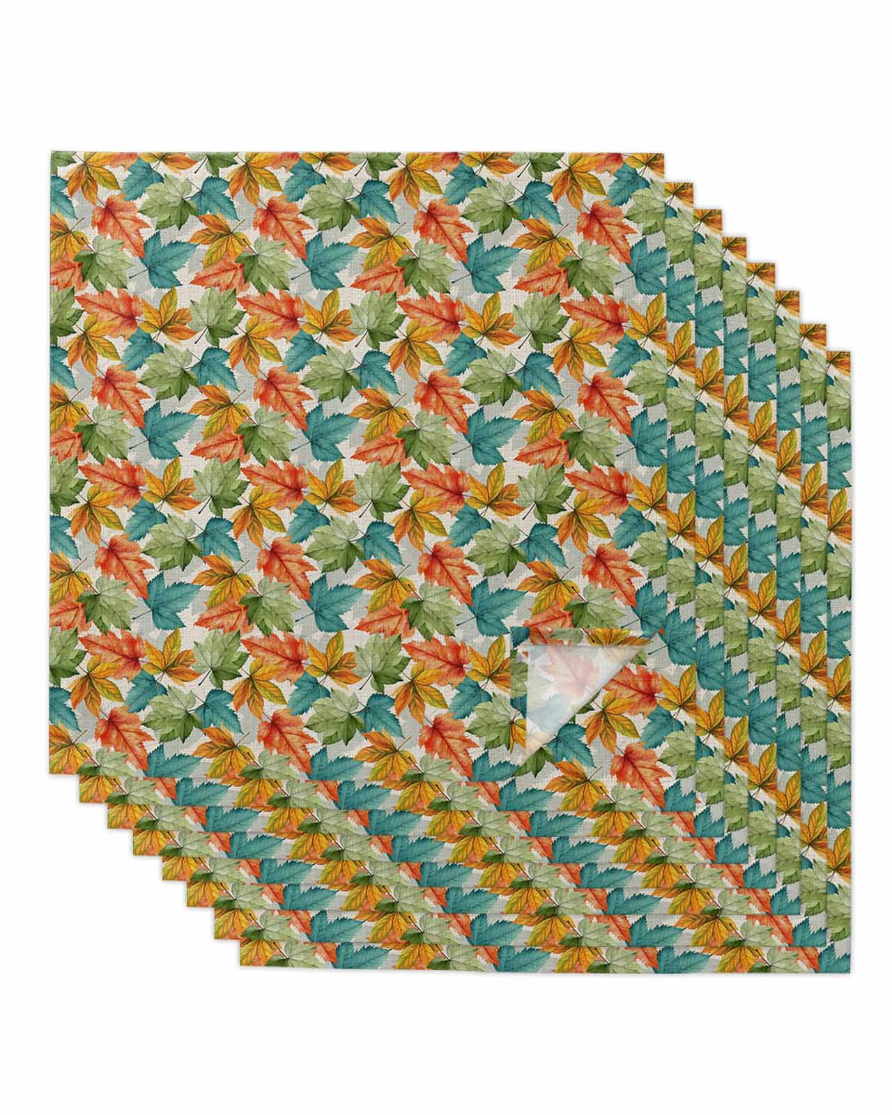 Fall Orange Green Maple Leaf Cloth Napkins Set of 8 Reusable Dinner ...