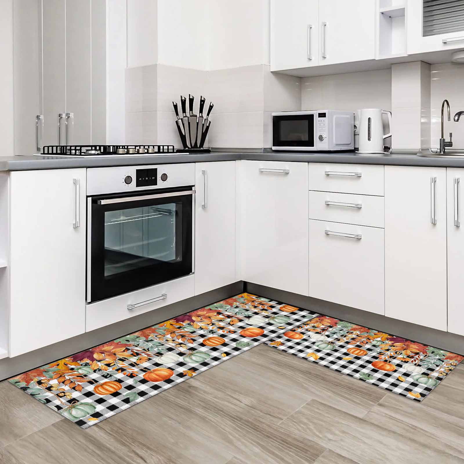 Fall Orange Green Pumpkins 2 Pieces Non-Slip Kitchen Mat Set ...