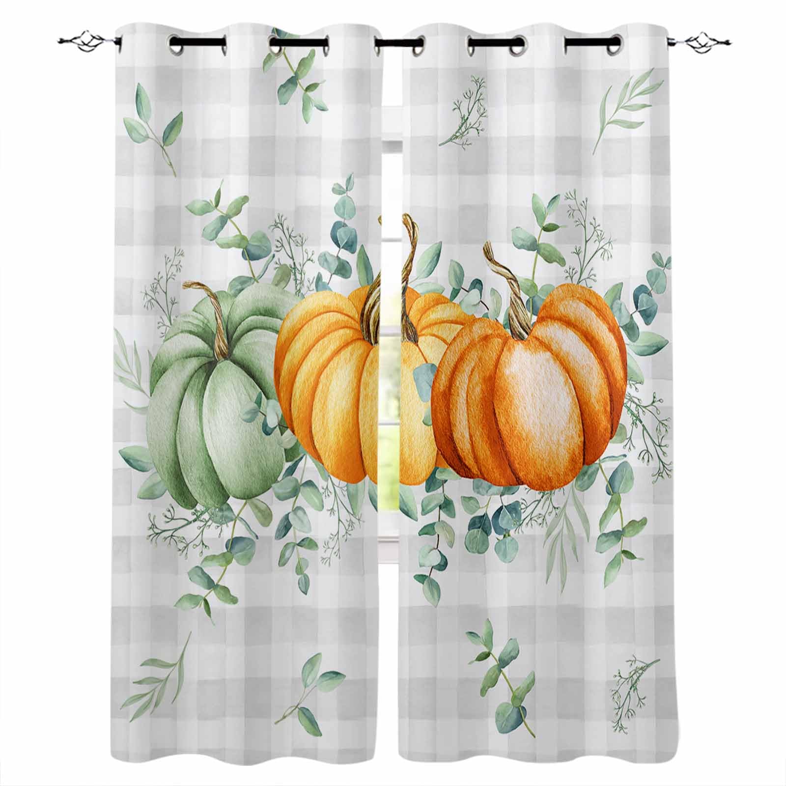 Fall Orange Green Pumpkins Blackout Curtains | Light Blocking Print ...