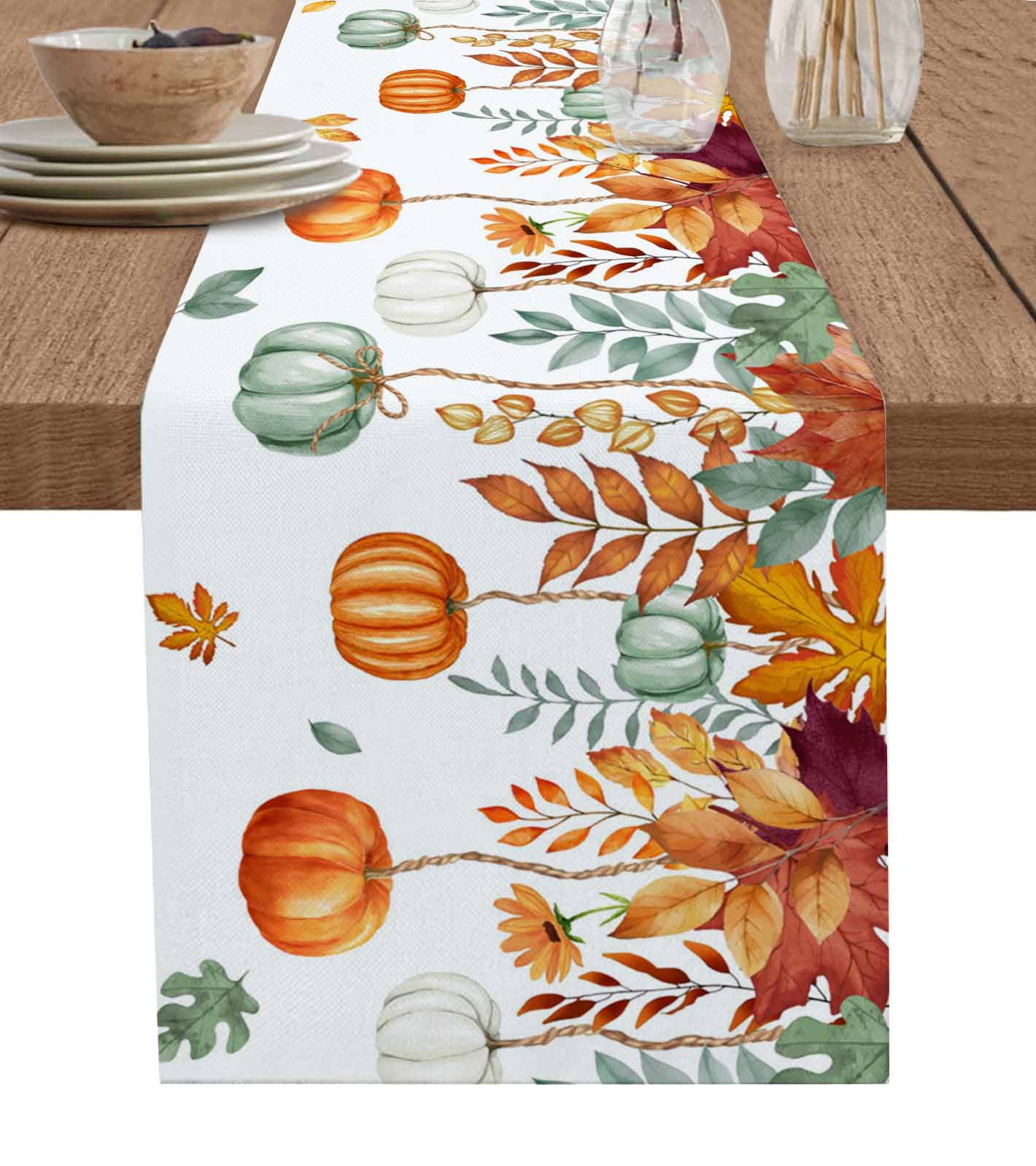 Fall Orange Green Pumpkins Table Runner 72 Inches, Thanksgiving Maple ...