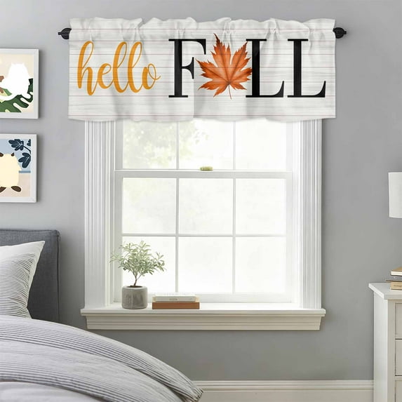 Fall Orange Maple Leaf Farm Retro Wood Grain Valances for Windows,Rod ...