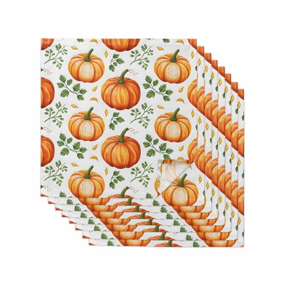 Fall Orange Pumpkin Cloth Napkins Set of 8 Reusable Dinner Napkins ...