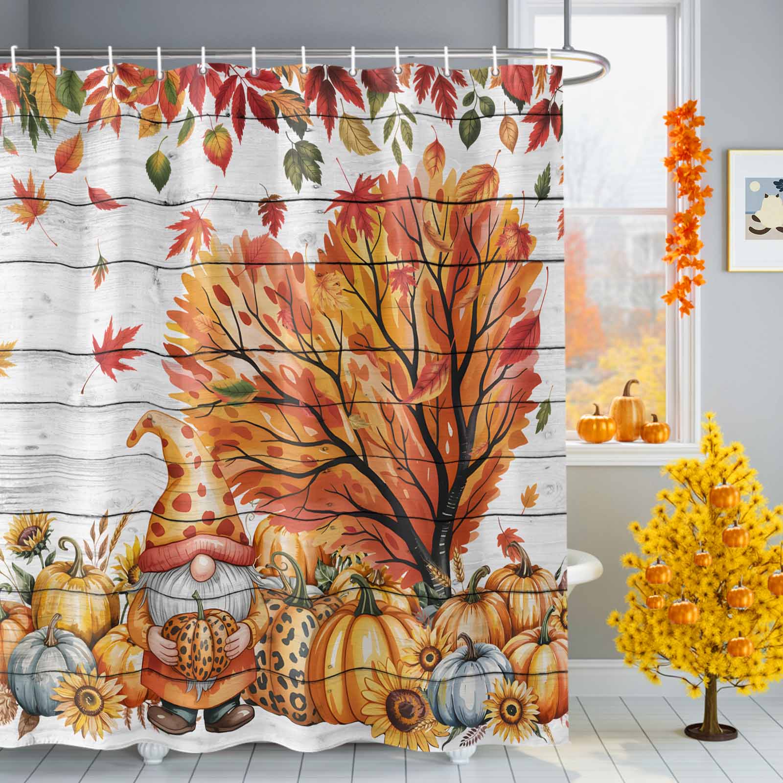 Fall Orange Pumpkin Leaf FlowerGnome on White Wood Grain - Walmart.com