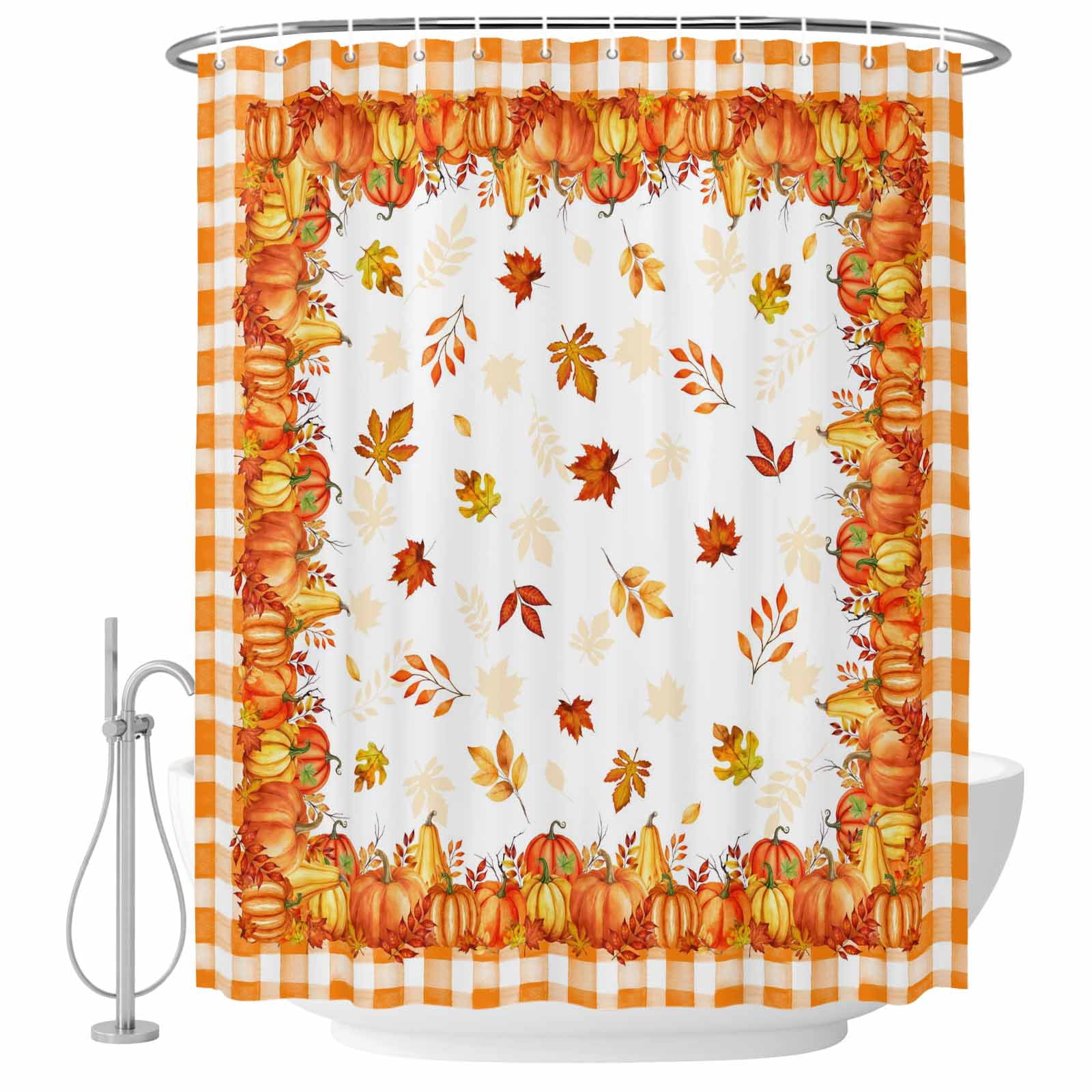 Fall Orange Pumpkin Shower Curtain, Waterproof Shower Curtains for ...