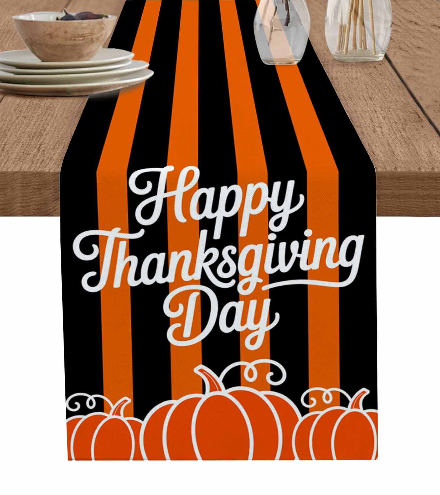 Fall Orange Pumpkin Table Runner 72 Inches, Thanksgiving Black Stripes ...