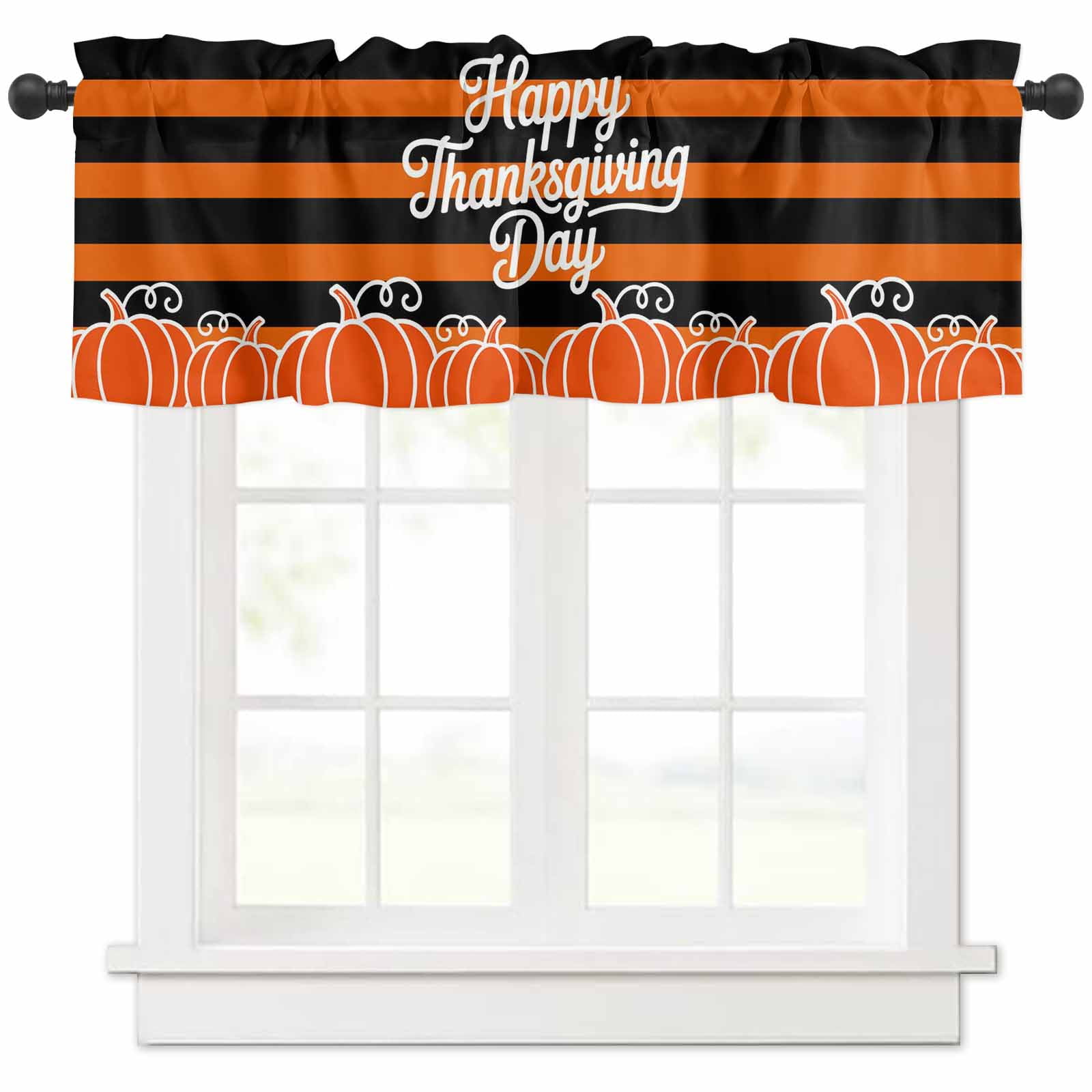 Fall Orange Pumpkin Valances for Windows Farmhouse Kitchen Curtains ...
