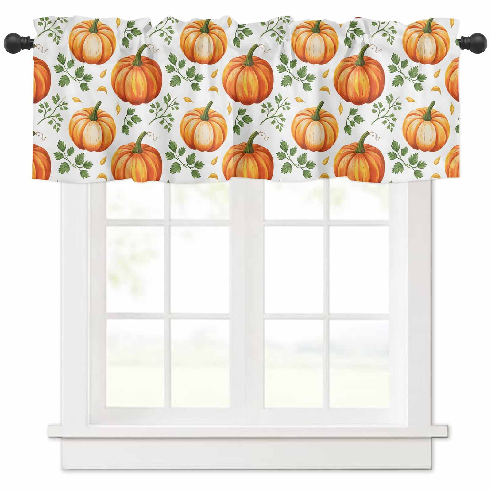 Fall Orange Pumpkin Valances for Windows Farmhouse Kitchen Curtains ...