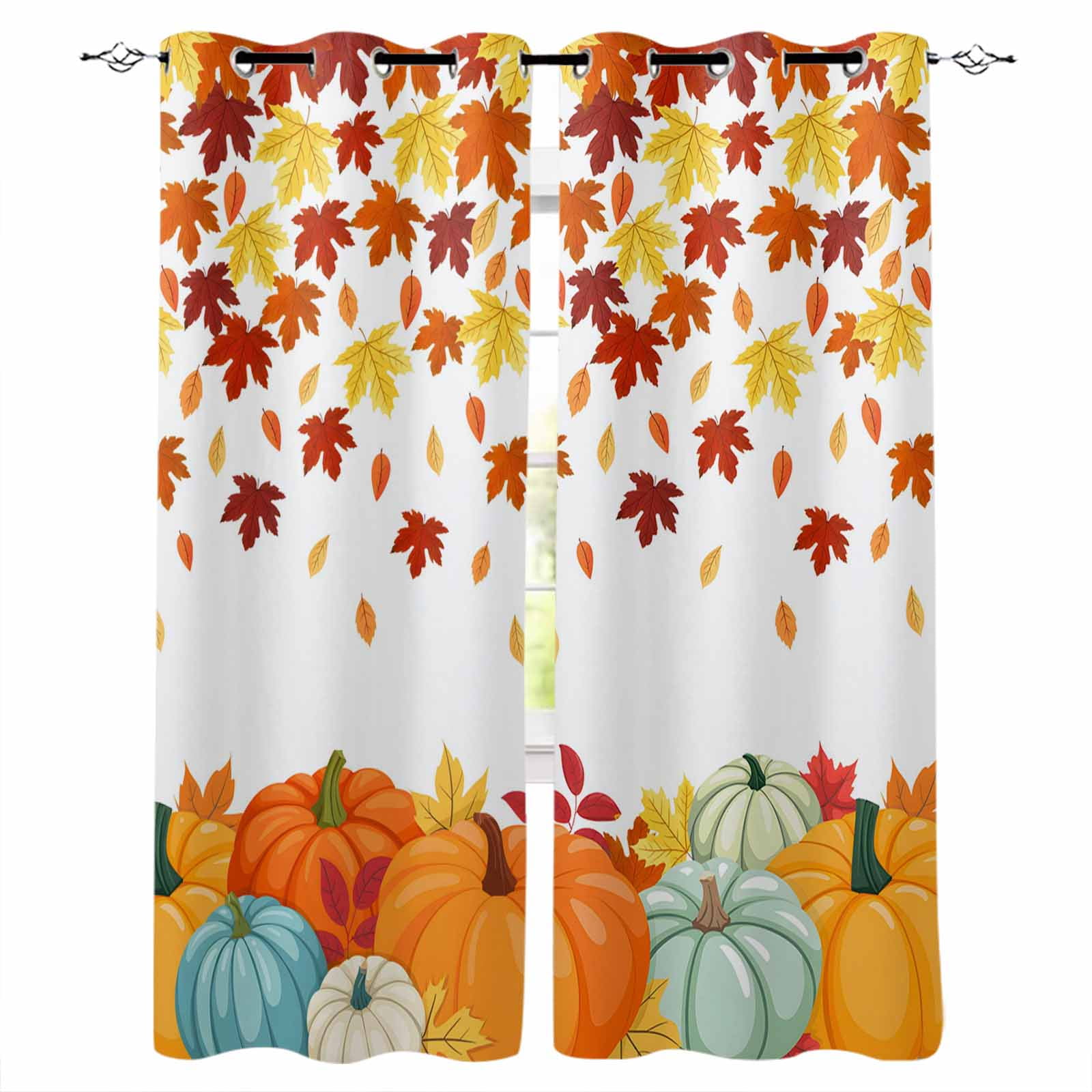 Fall Orange Pumpkins Blackout Curtains 45 Inches Long, Thanksgiving ...
