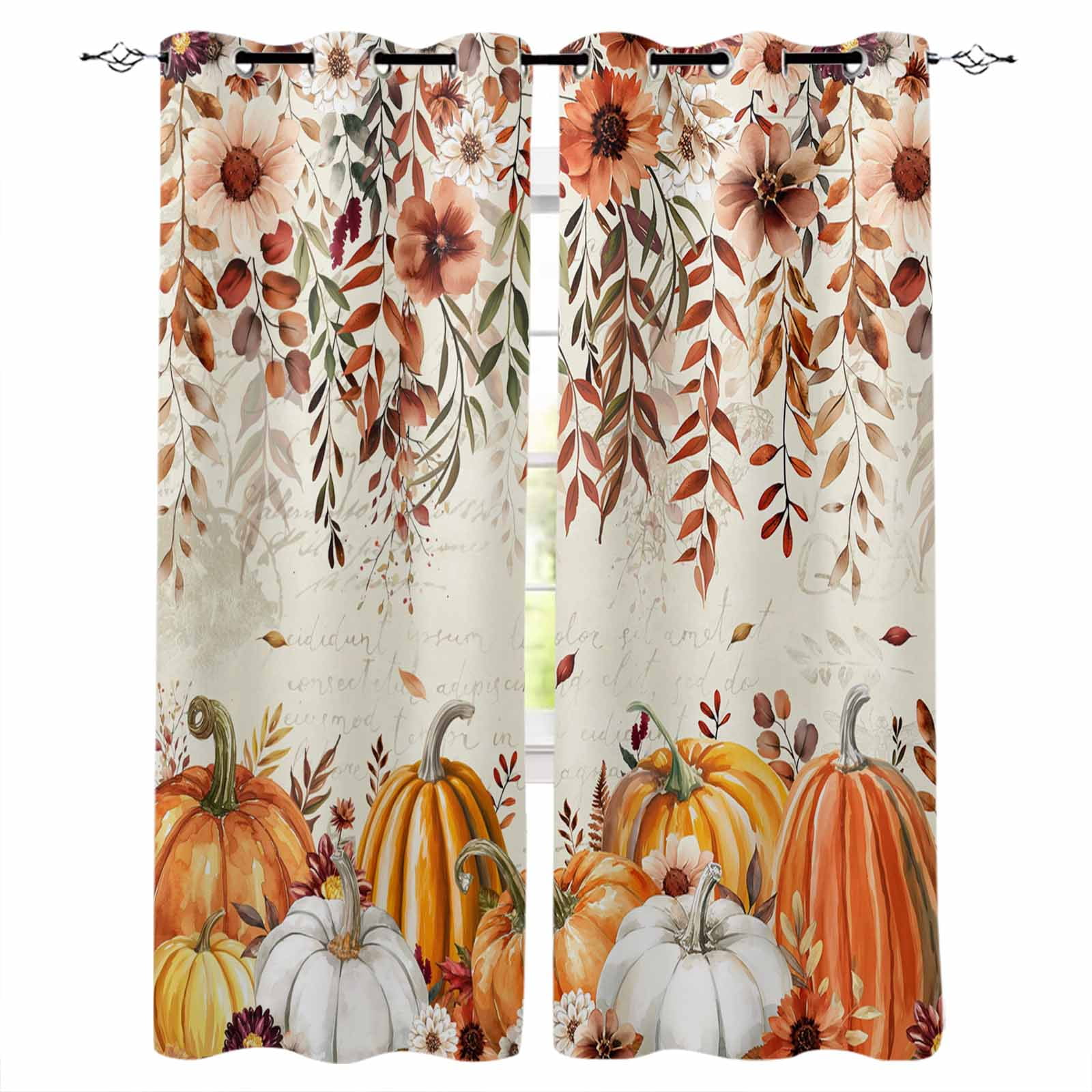 Fall Orange Pumpkins Blackout Curtains 84 Inches Long, Thanksgiving ...