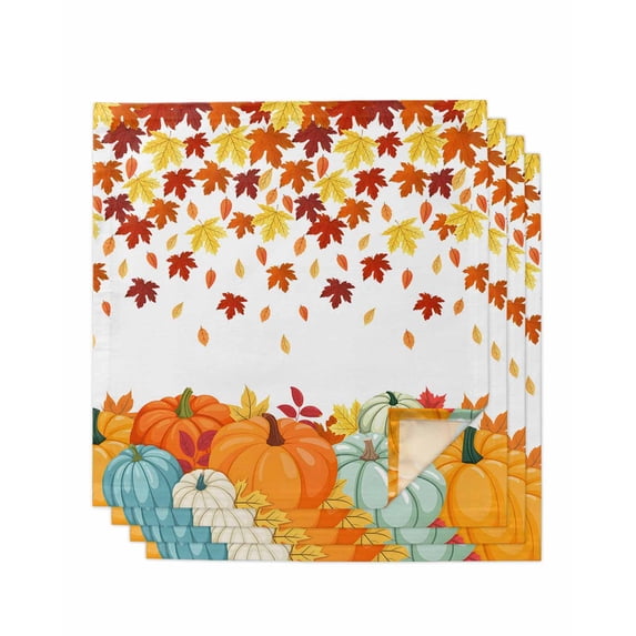 Fall Orange Pumpkins Cloth Napkins Set of 4 Reusable Dinner Napkins ...