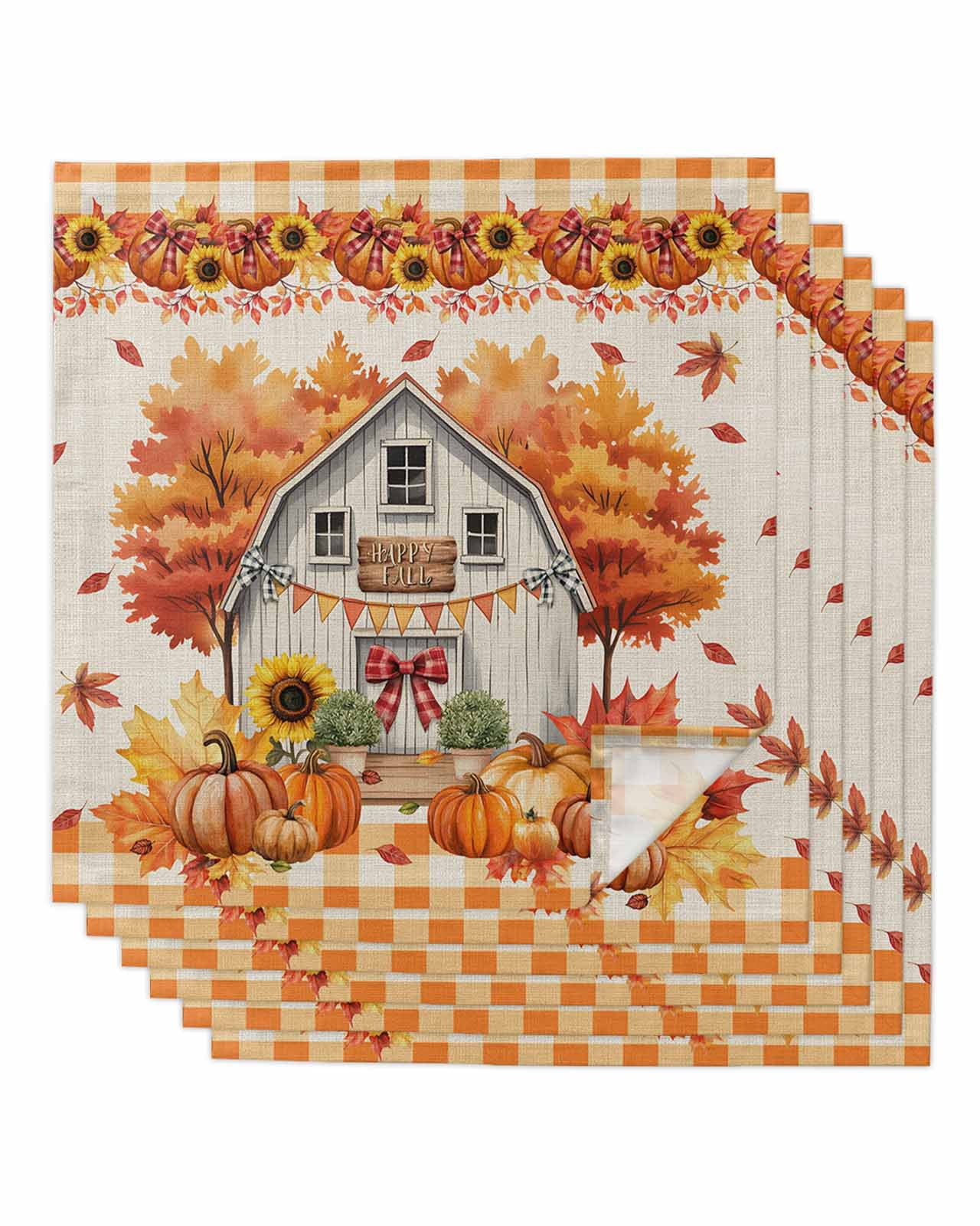 Fall Orange Pumpkins Cloth Napkins Set of 6 Reusable Dinner Napkins ...