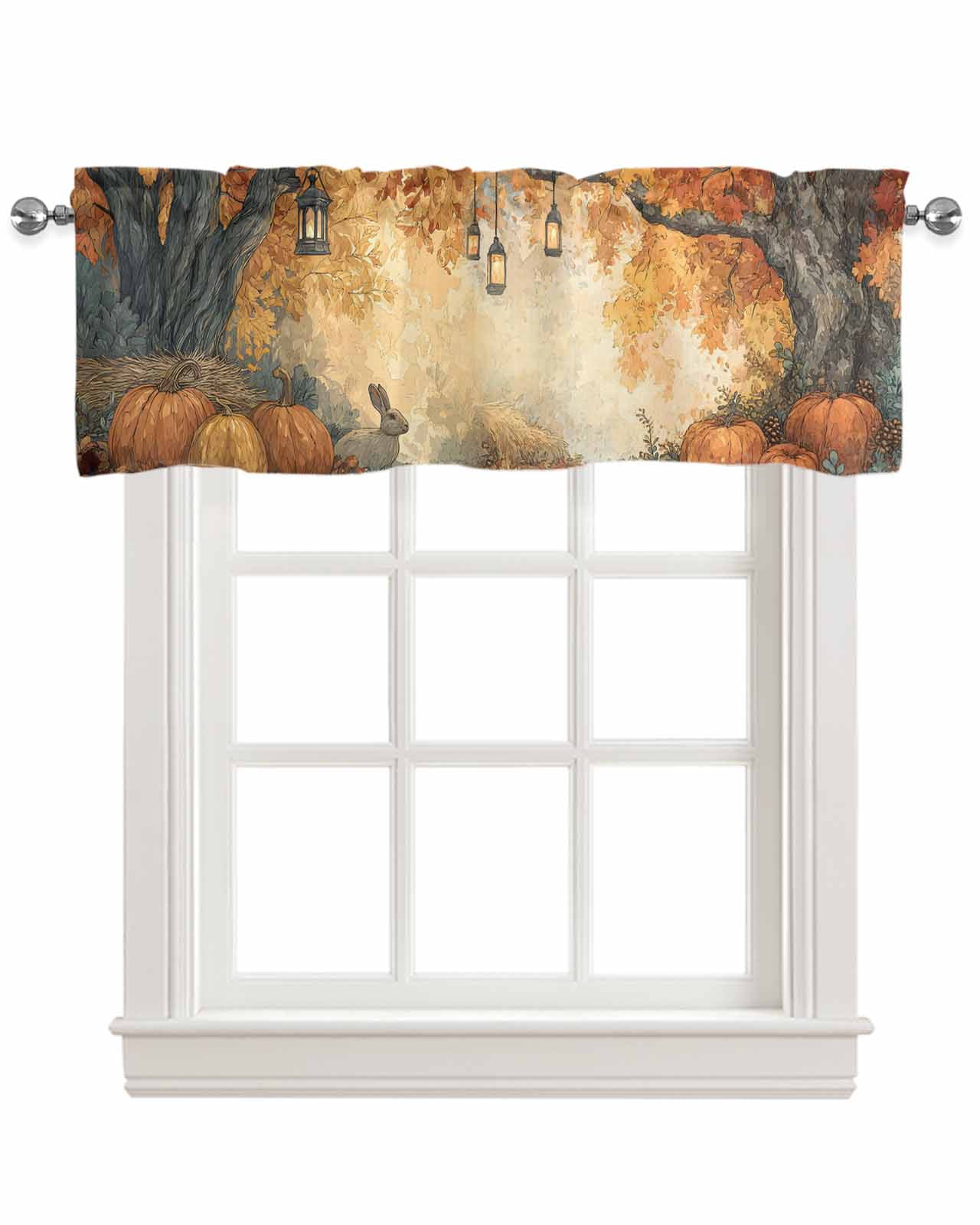 Fall Orange Pumpkins Kitchen Valances for Windows Farmhouse Linen ...