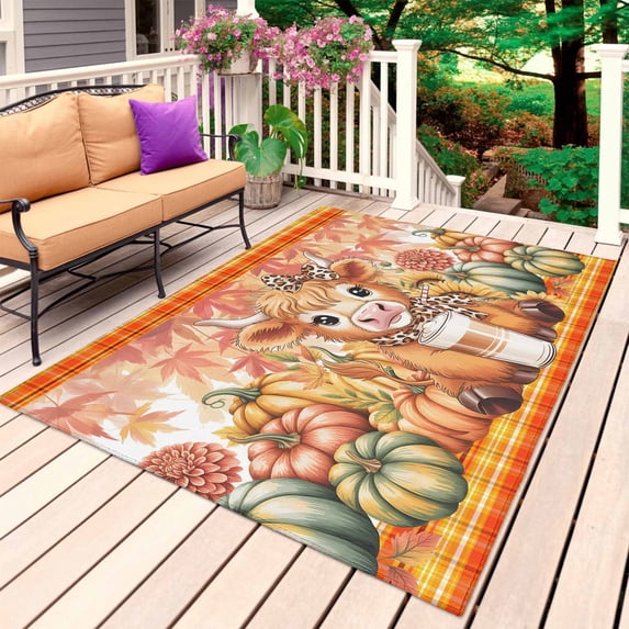 Fall Orange Pumpkins Outdoor Rug for Patio/Deck/Porch, Non-Slip Large ...
