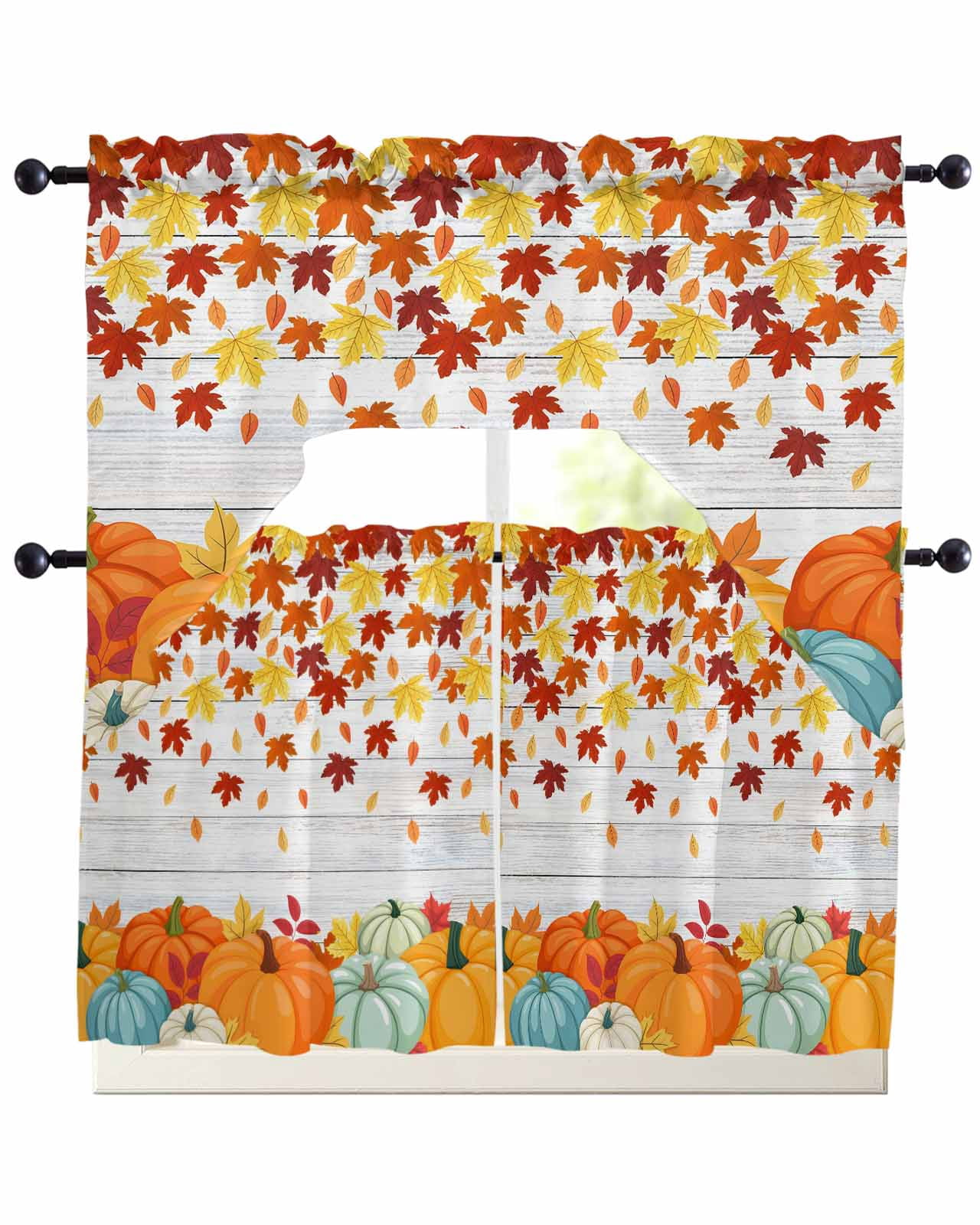 Fall Orange Pumpkins Swag Curtains for Living Room/Bedroom Windows ...