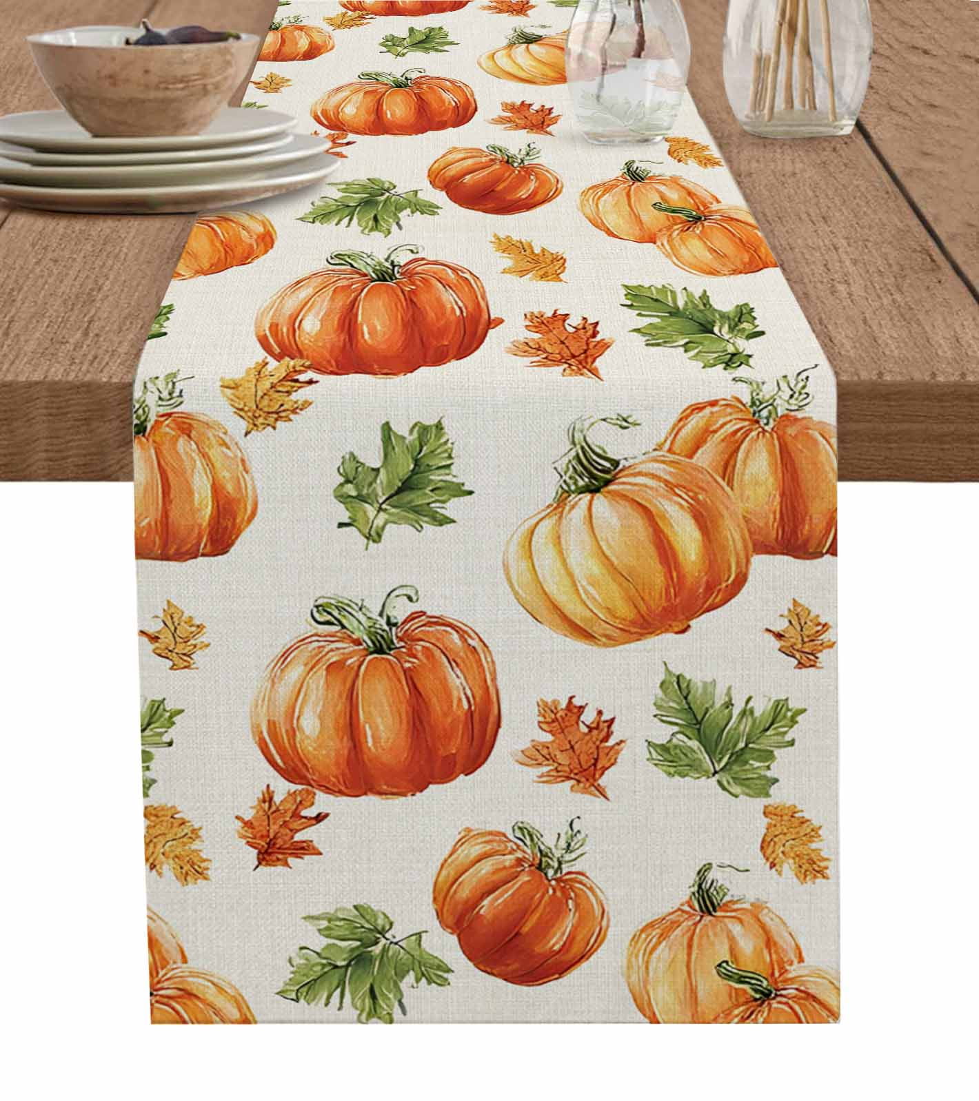 Fall Orange Pumpkins Table Runner 70 Inches, Autumn Maple Thanksgiving ...