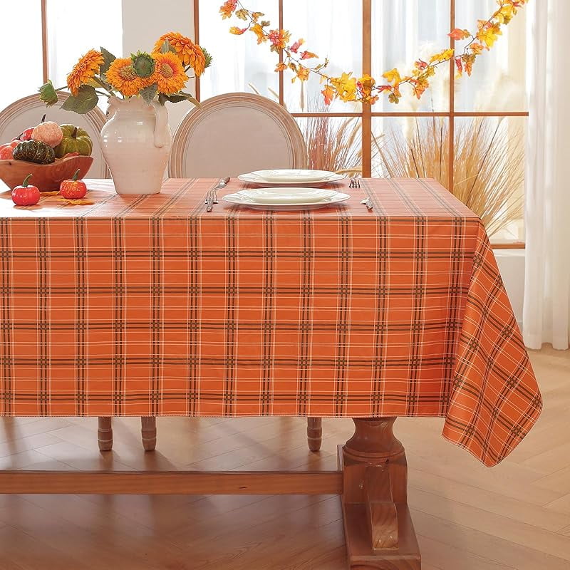 Fall Orange Rectangle Tablecloth Buffalo Plaid Vinyl Table Cover ...