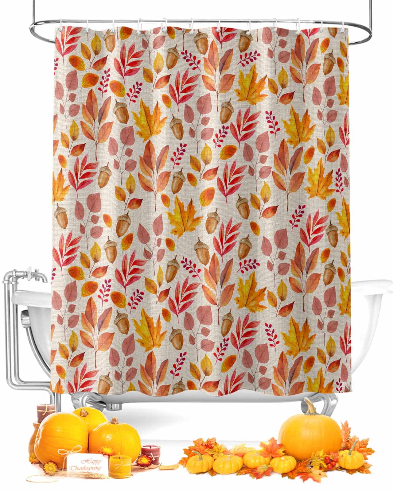 Fall Orange Red Maple Leaf Cone Farmhouse Shower Curtain Set ...