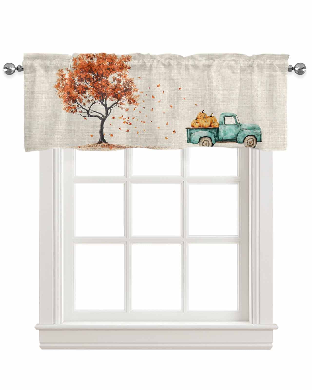 Fall Orange Tree Kitchen Valances for Windows Farmhouse Linen Window ...