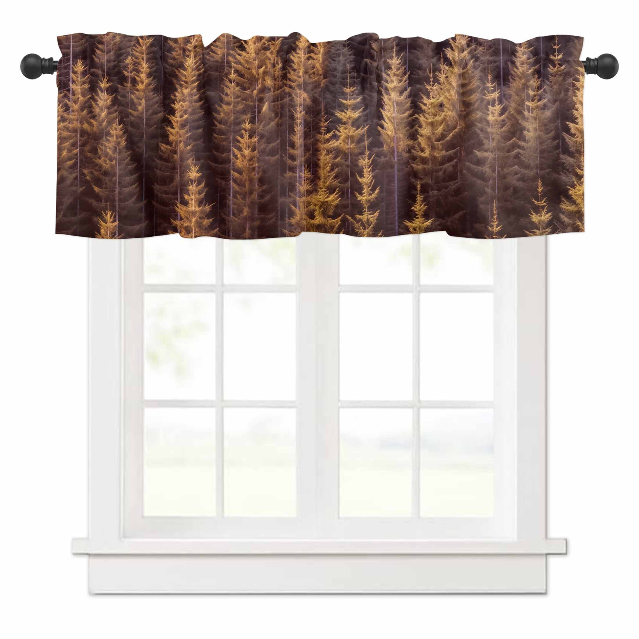 Fall Orange Valances for Windows Forest Pine Trees Rod Pocket Curtain ...