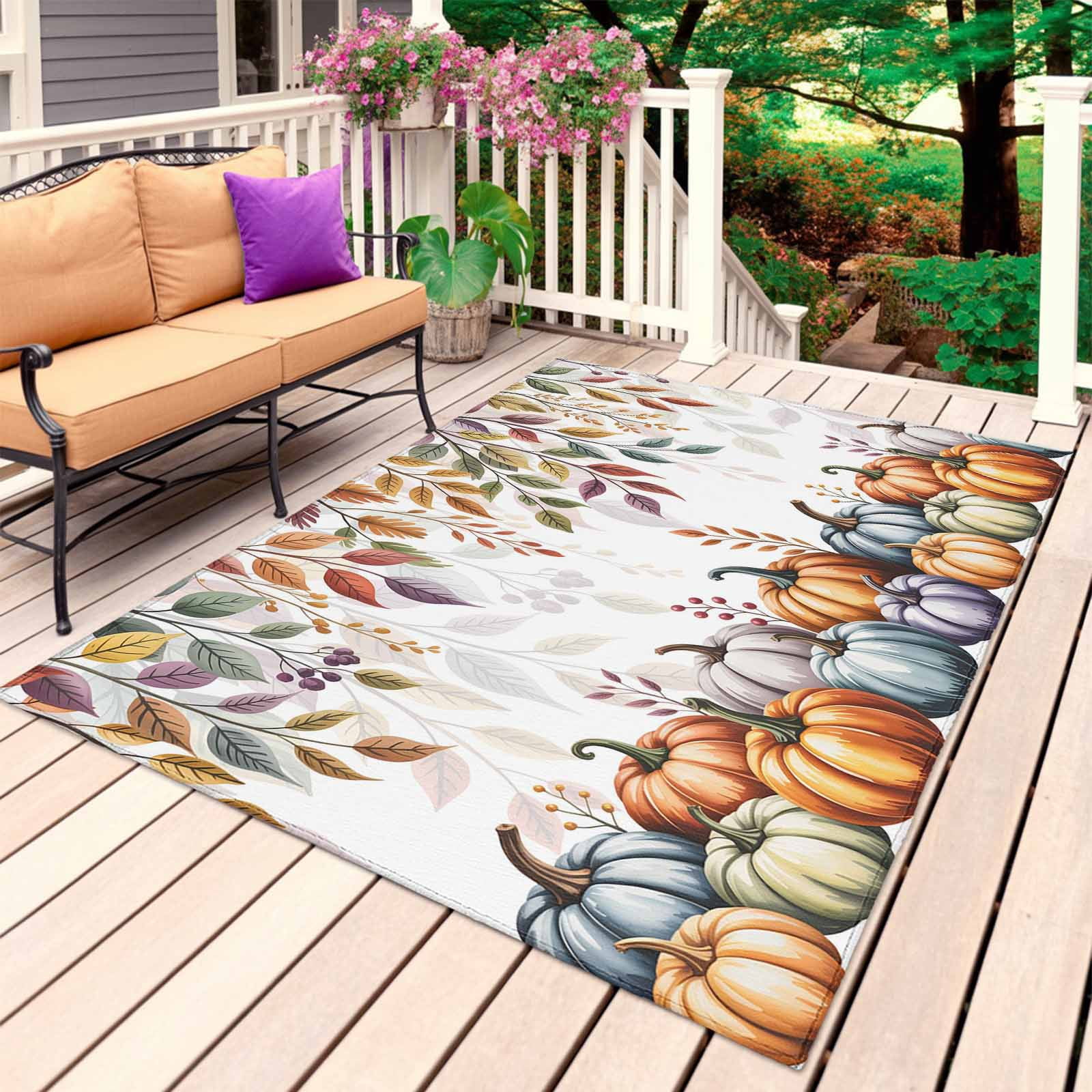 Fall Outdoor Rug for Patio/Deck/Porch, Non-Slip Large Area Rug 4 x 6 Ft ...