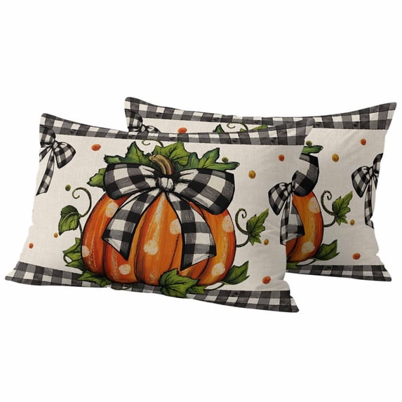 Fall Outdoor Waterproof Pillow Covers, Orange Pumpkins Bow Thanksgiving ...