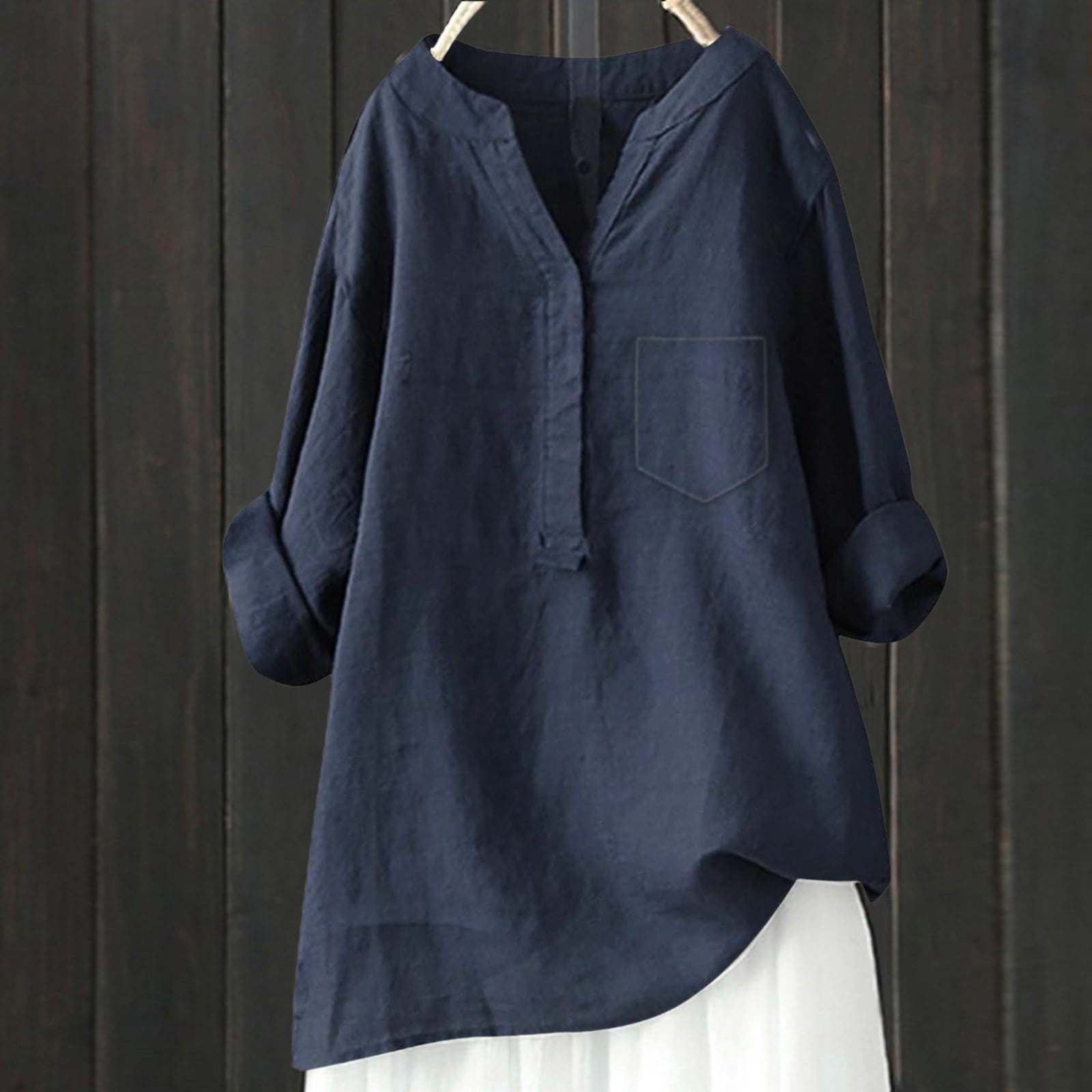 Fall Outfits For Women 2025 3/4 Sleeve Cotton Linen Shirt, Oversized V ...