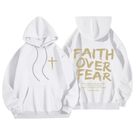 Fall Oversize Hoodies For Women Christian Faith Over Fear Letter Print ...