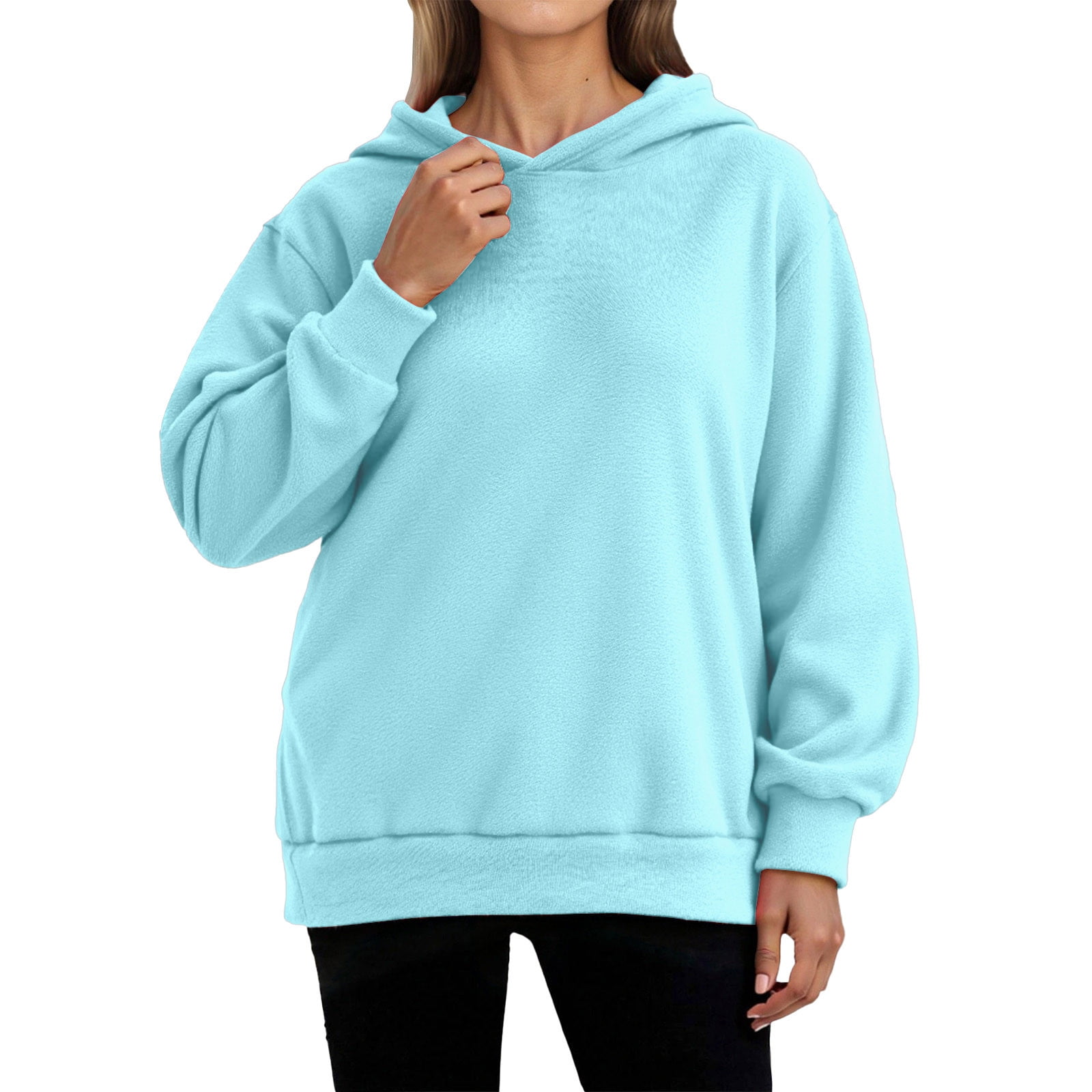 Fall Oversize Hoodies For Women Flannel Solid Warm Soft Brushed Fleece ...