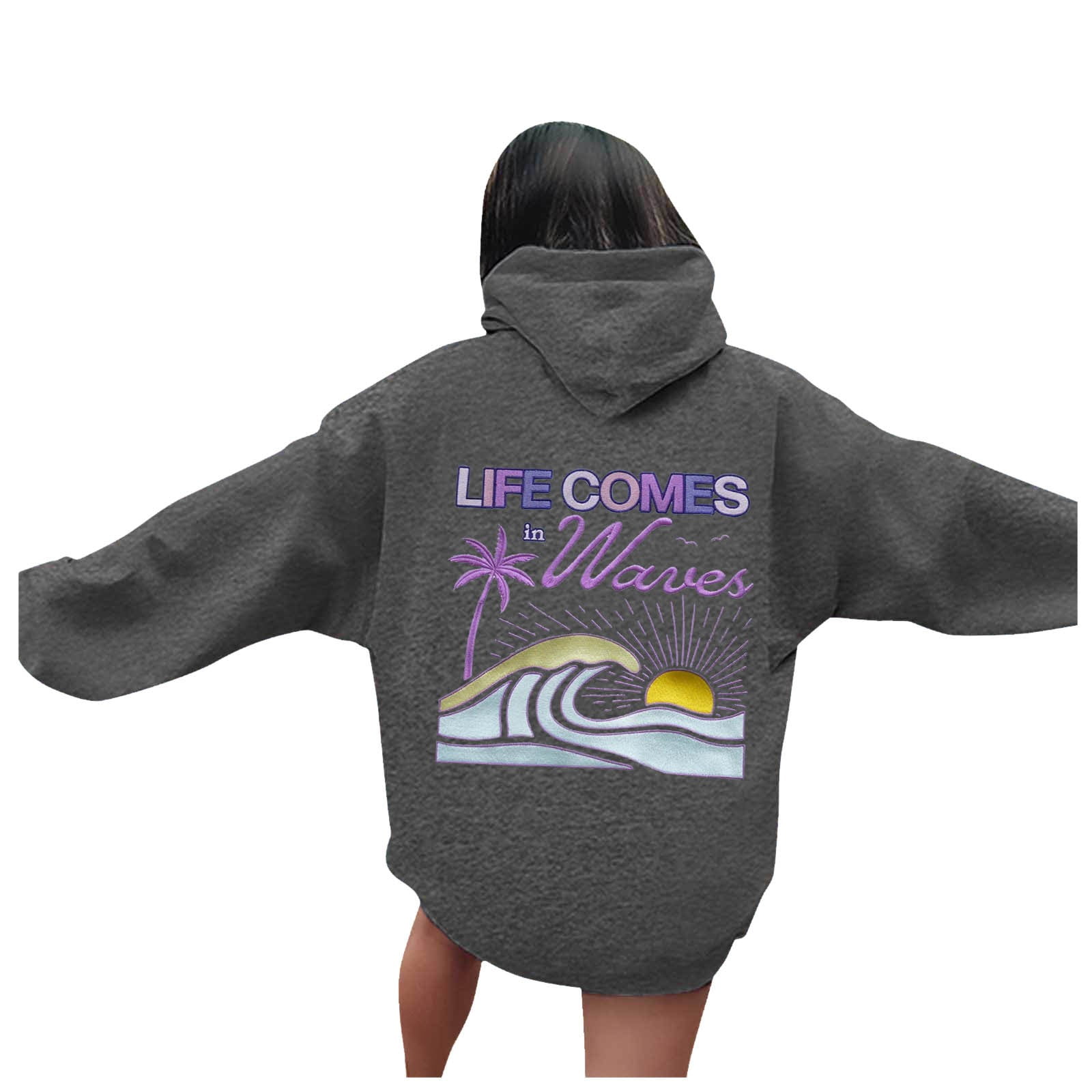 Fall Oversize Hoodies For Women Letter Floral Print Long Sleeve ...