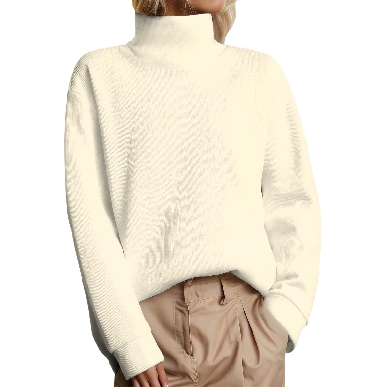 Fall Oversize Sweatshirt for Women Solid Turtleneck Long Sleeve Casual ...