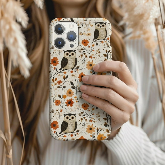 Fall Owl Floral Cottagecore Themed Phone Case with iPhone 17 to 11 Pro ...