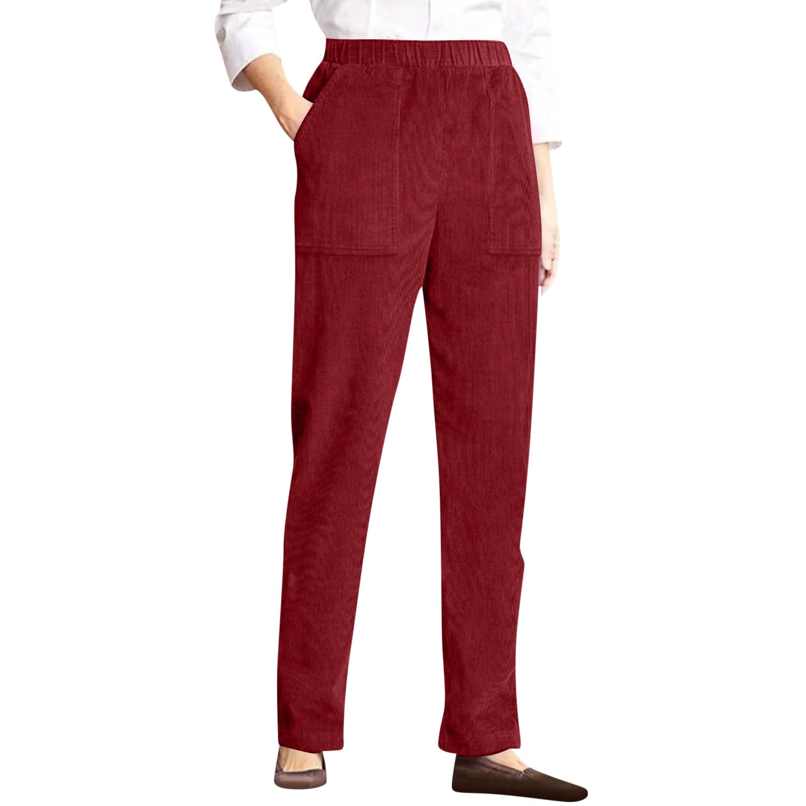 Fall Pants for Older Women Elastic High Waisted Pull On Corduroy Pants ...