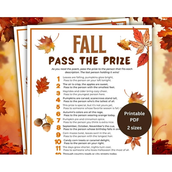 Fall Pass the Prize Game, Printable Autumn Party Game Poem ...