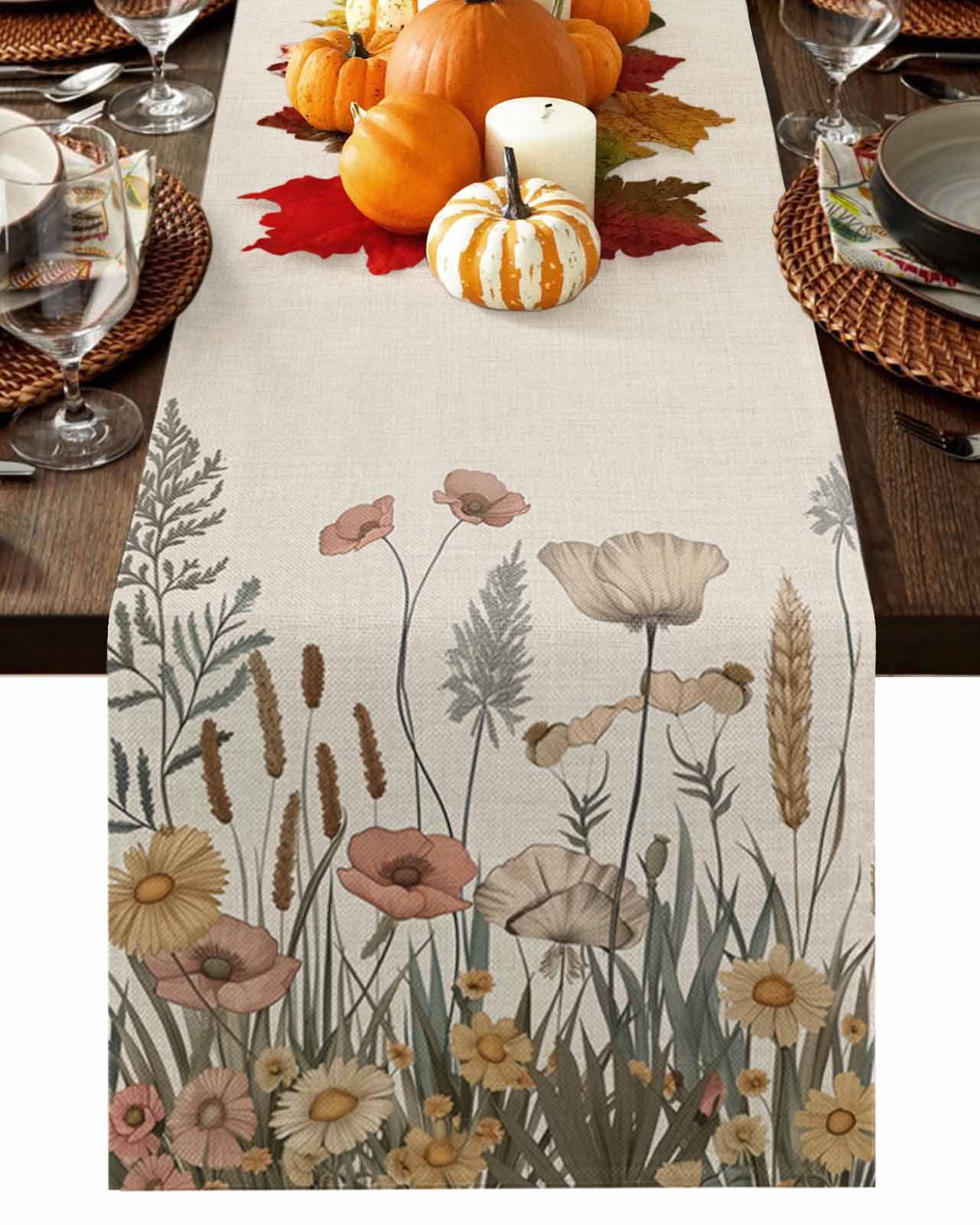 Fall Pastoral Floral Ferns Plant Table Runner-70 Inch Long Autumn ...