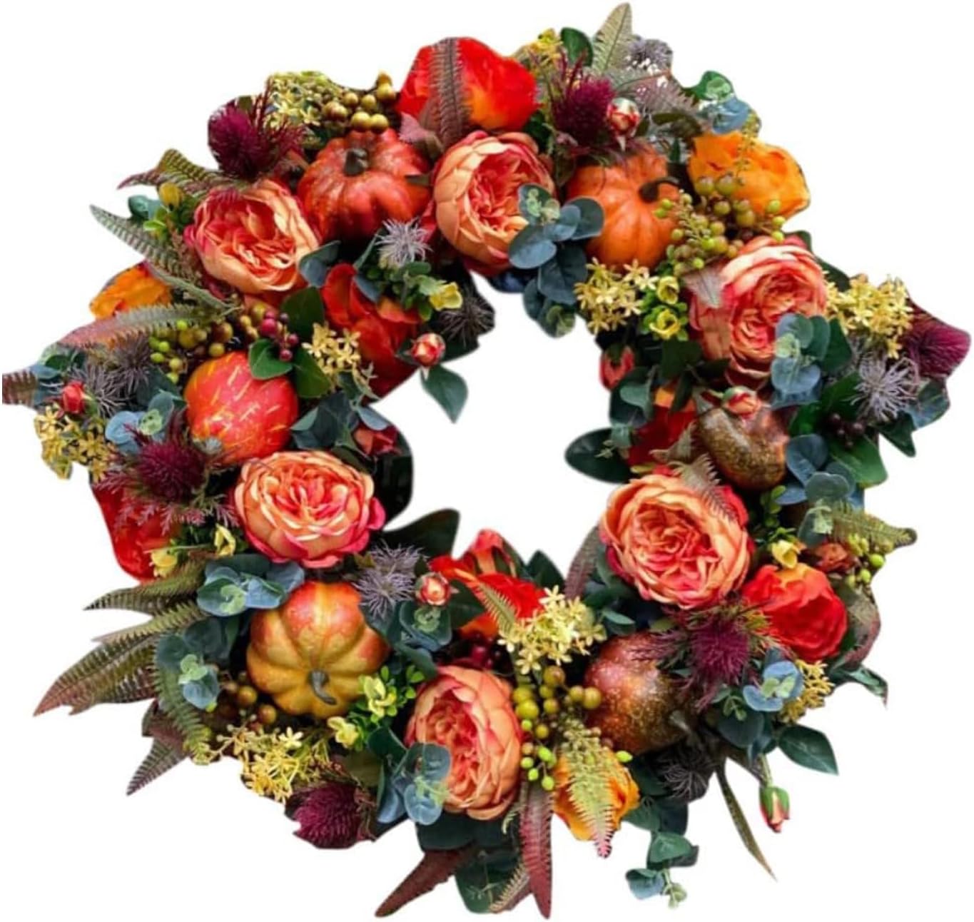 Fall Peony and Pumpkin Wreath - Year Round Wreath, 2026 New Farmhouse ...