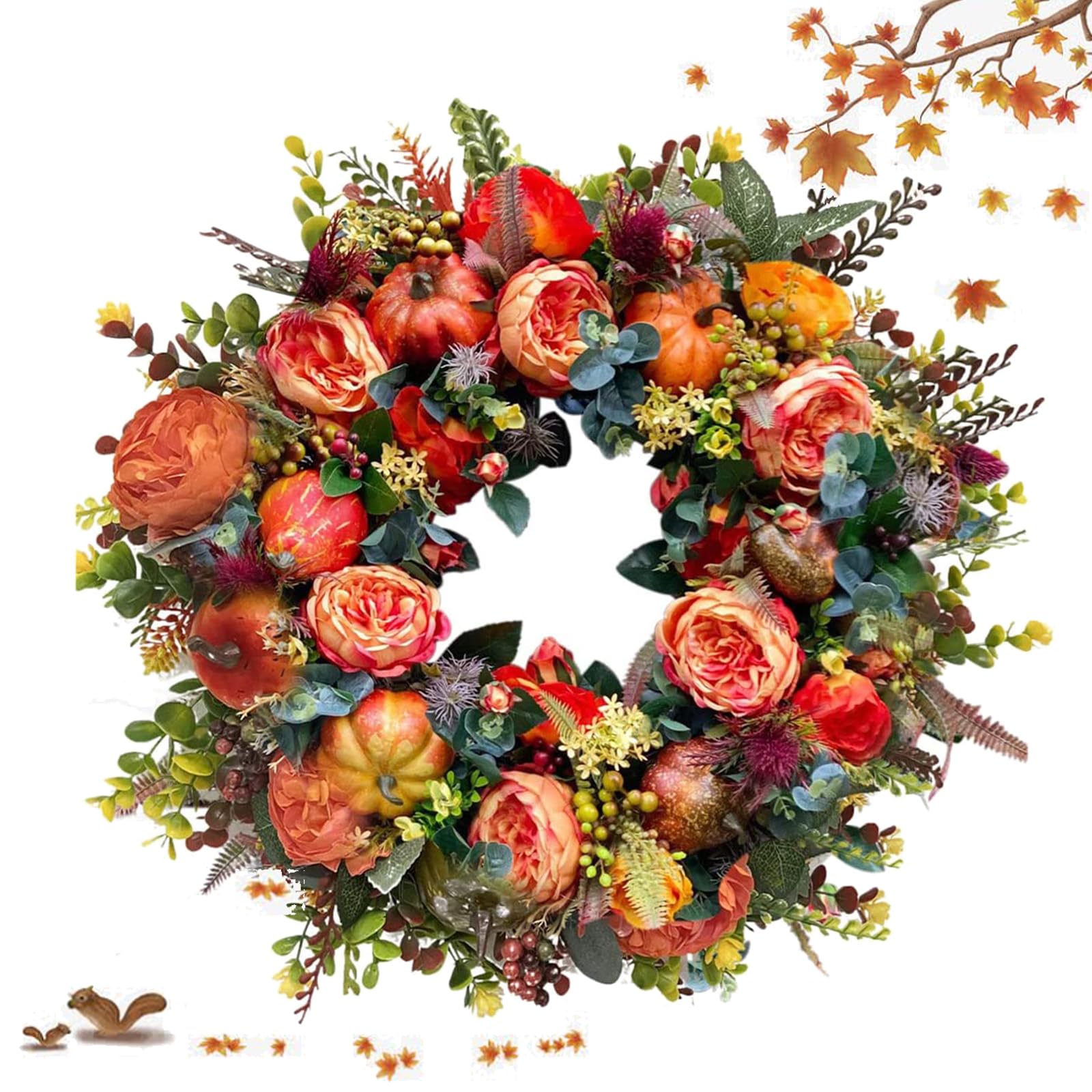 Fall Peony and Pumpkin Wreath - Year Round Wreath, Autumn Wreaths with ...