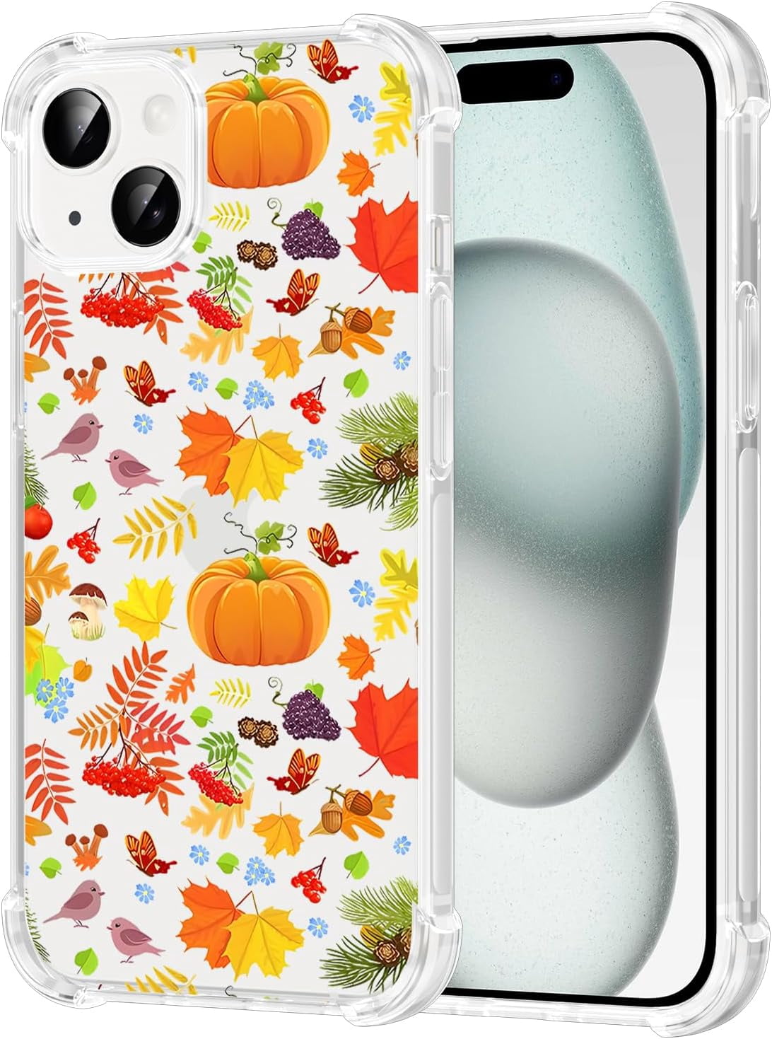 Fall Phone Case for iPhone 15 Plus Cute Clear Autumn Pumpkin Leaves ...