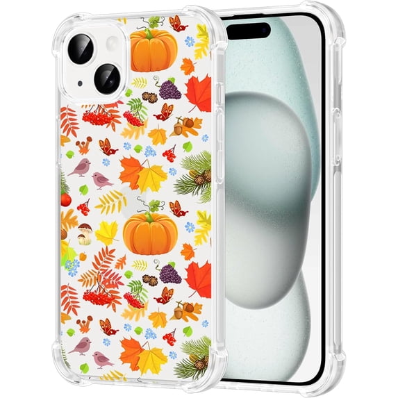 Fall Phone Case for iPhone 15 Plus Cute Clear Autumn Pumpkin Leaves ...